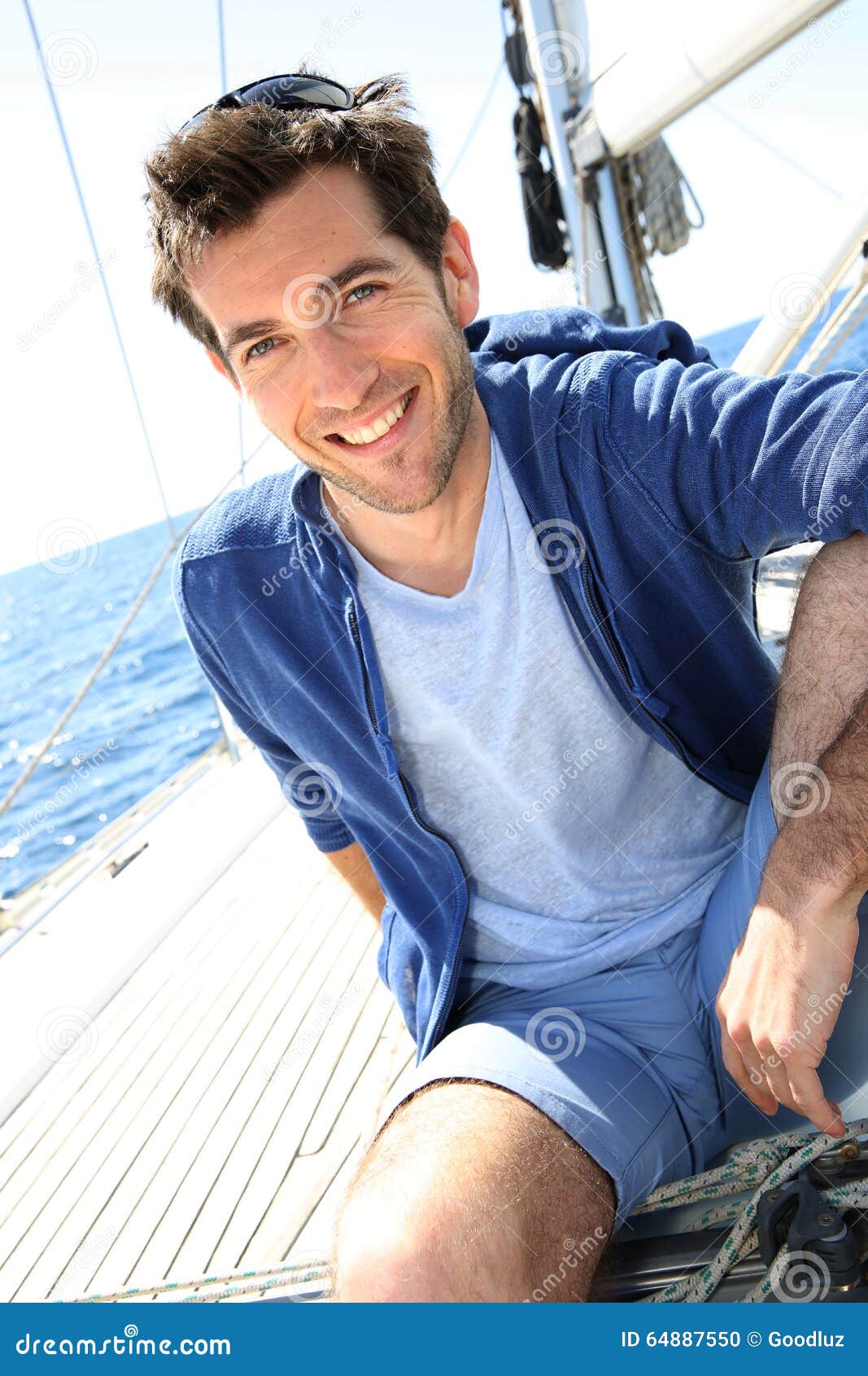 Smiling Handsome Man on a Sailing Boat Stock Photo - Image of sailor ...