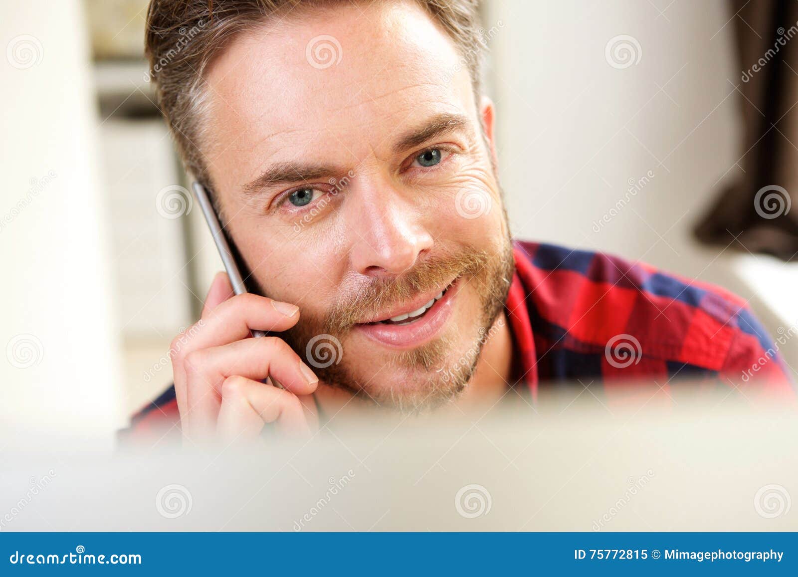 Smiling Handsome Man on Telephone Call Stock Image - Image of adult ...