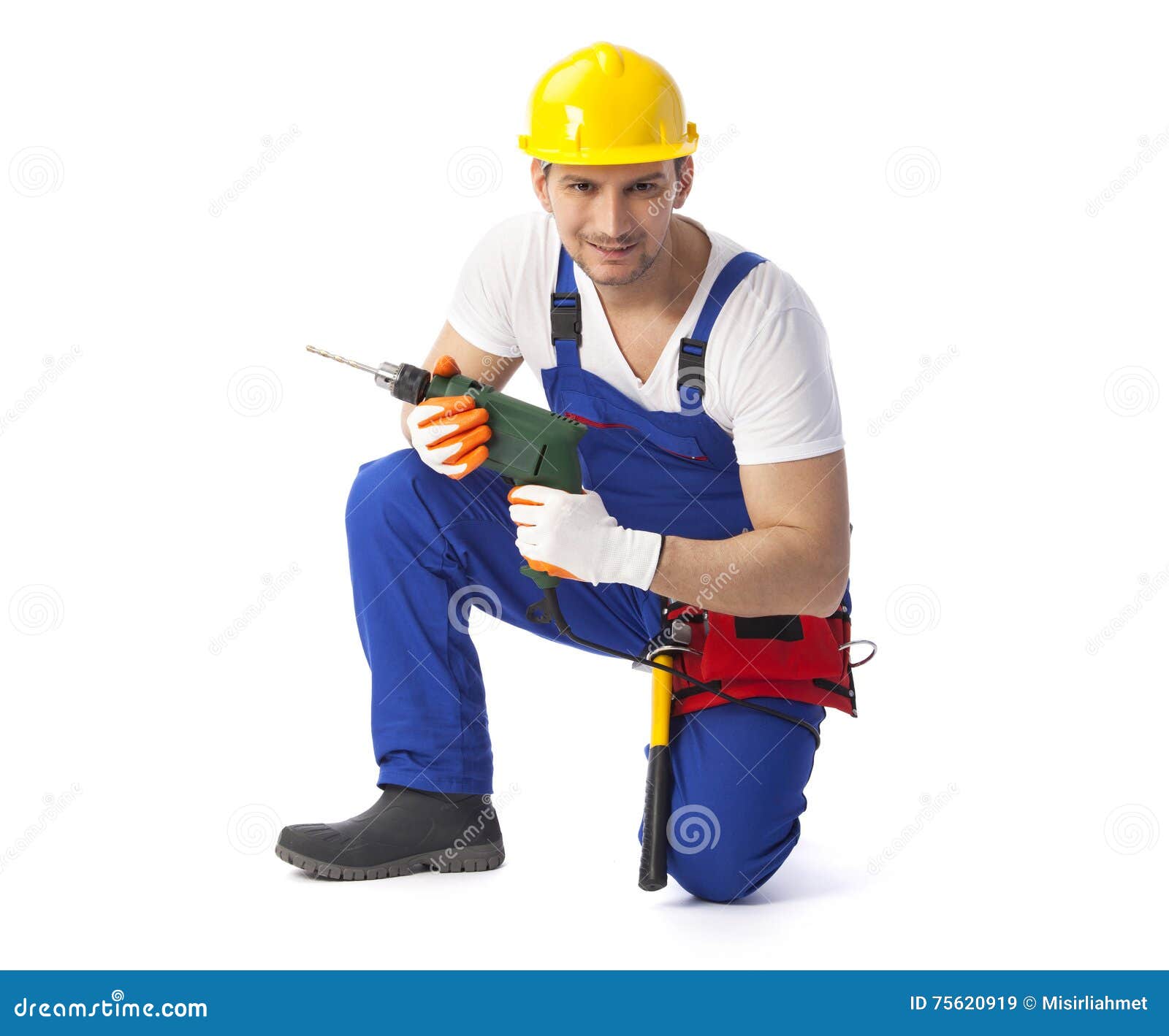 Smiling Handyman Holding Drill Machine Stock Image - Image of portrait ...
