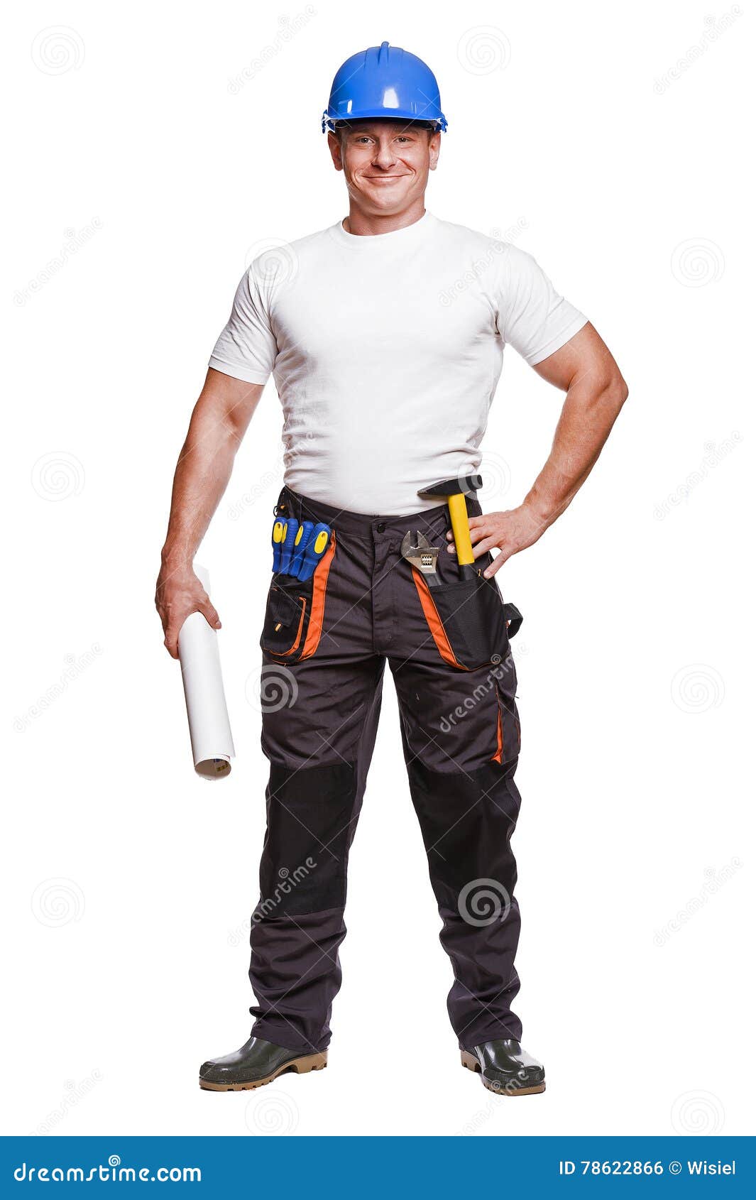 Smiling Handyman on White Background Fine Portrait Stock Photo - Image ...