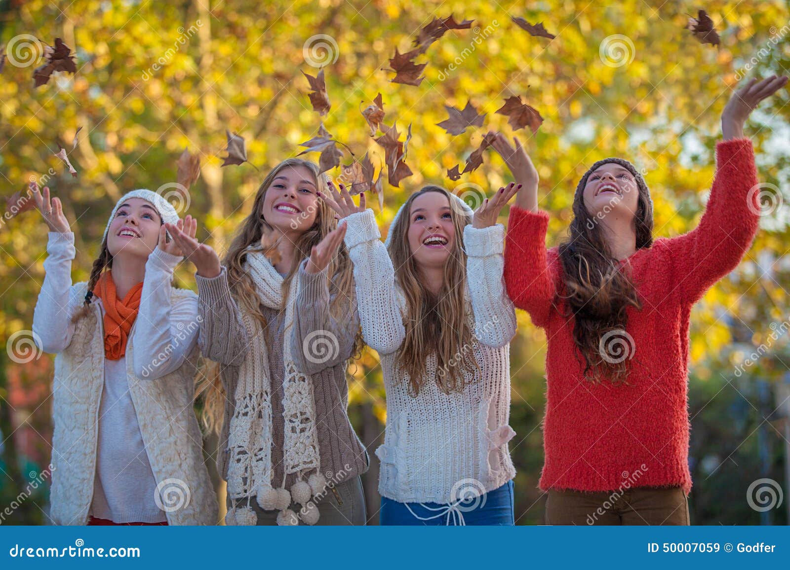 Smiling Happy Autumn Teens Leaves Stock Image - Image of happiness ...