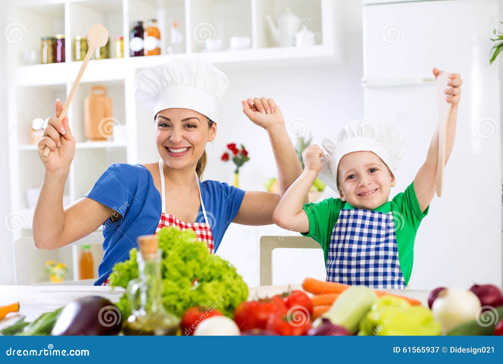 Smiling Happy Beautiful Family Ready for Cook Stock Image - Image of ...