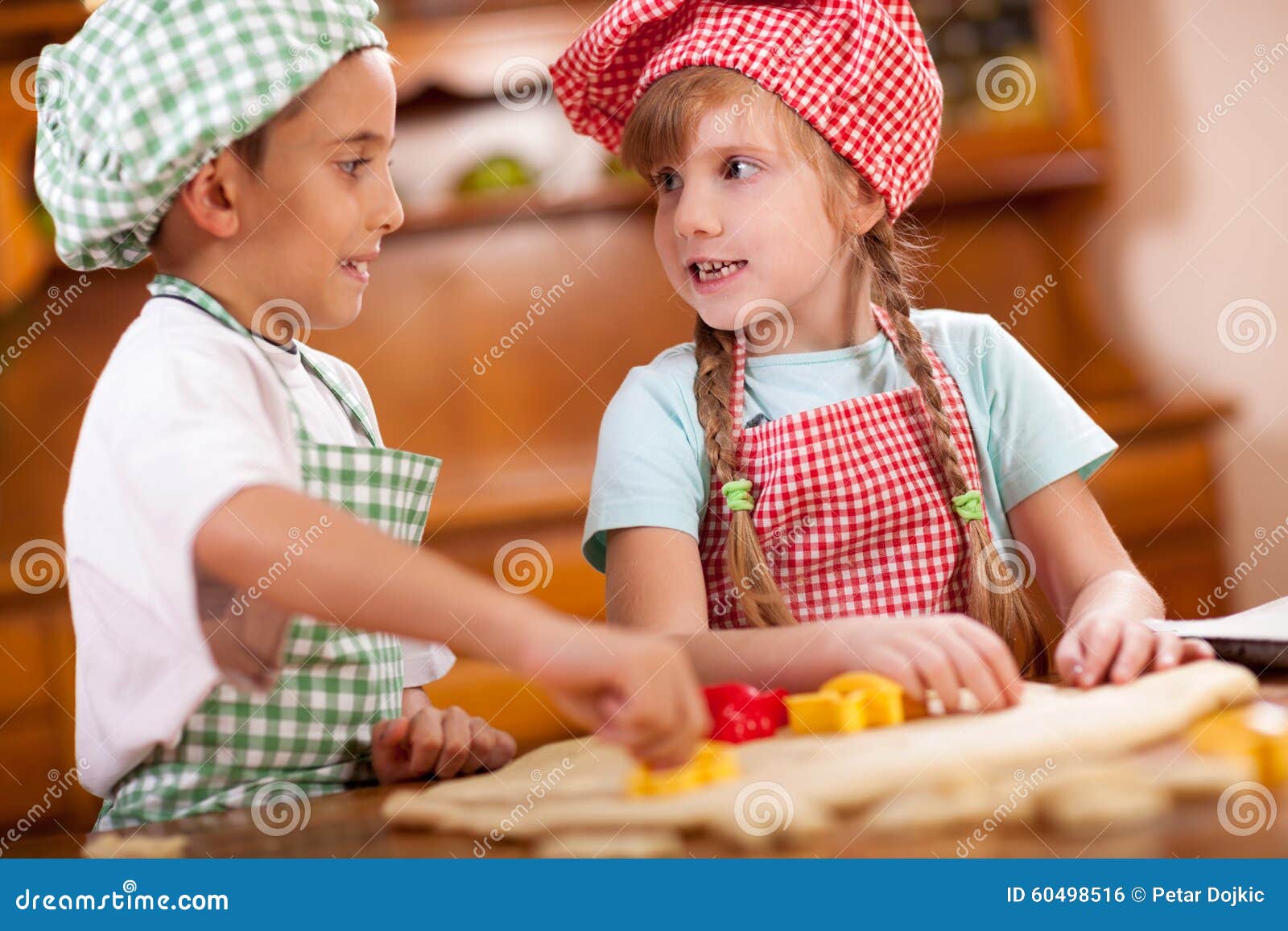 Smiling Happy Children Makin Cookies in Kitchen Stock Photo - Image of ...