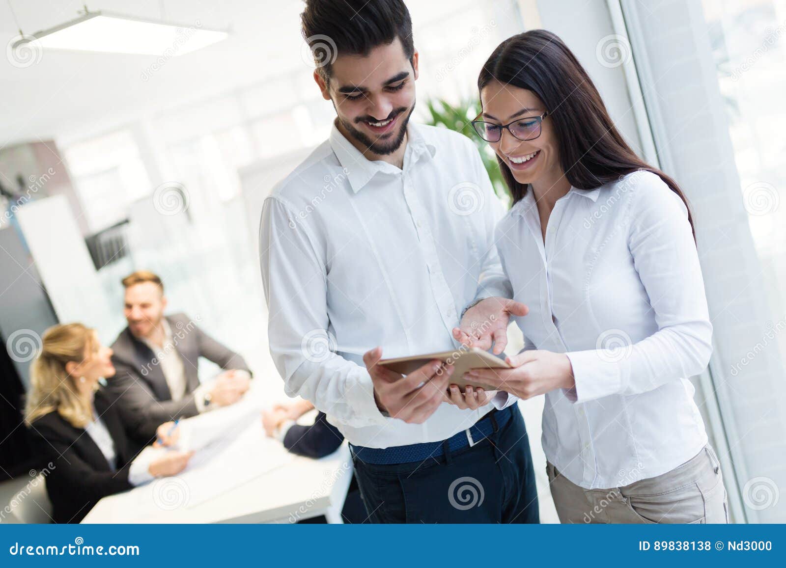 Smiling Happy Colleagues Working at Company Stock Photo - Image of ...