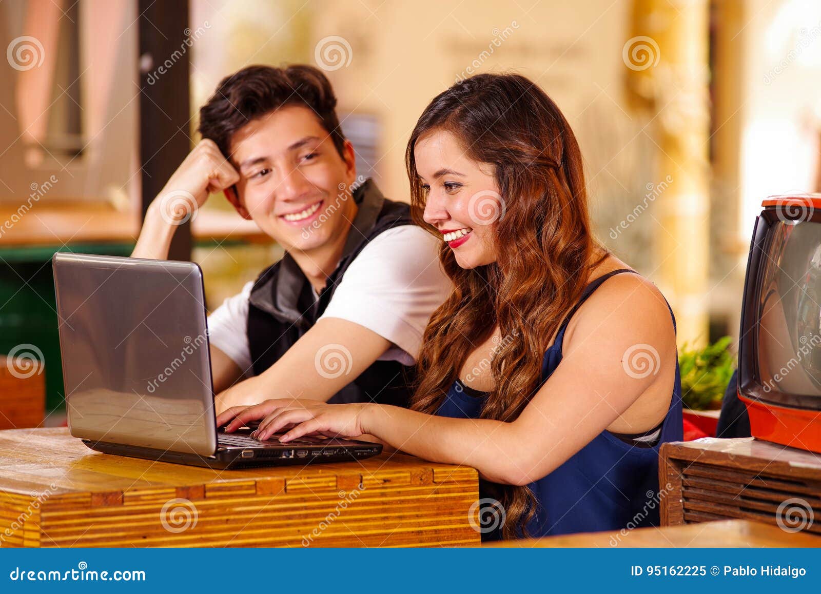 Smiling Happy Couple at the Bar Spending Time Together Stock Image ...