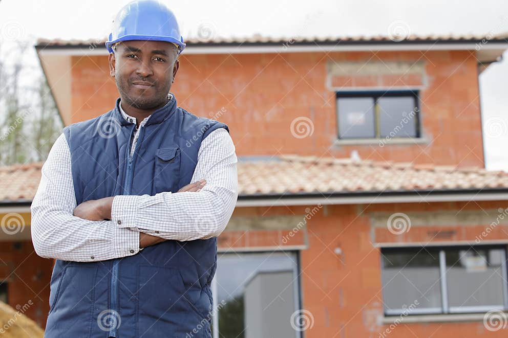 Smiling Happy Handsome Builder Outdoors Stock Photo - Image of person ...