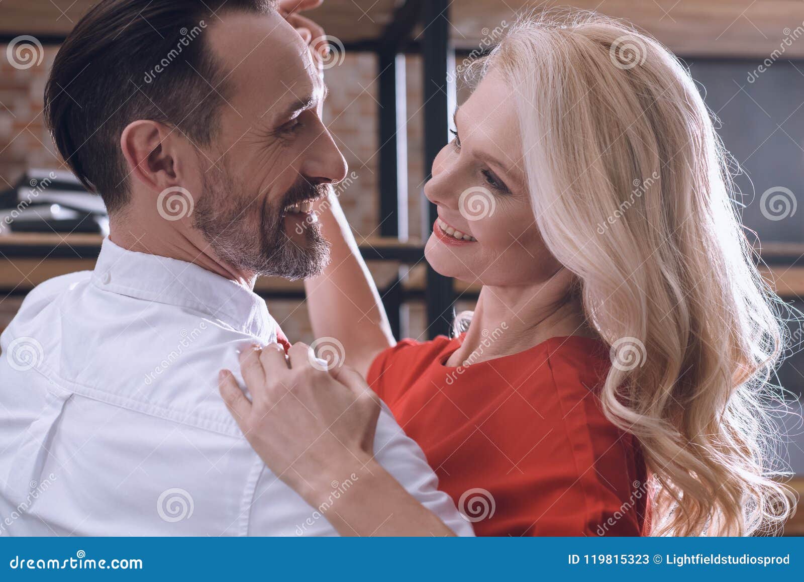 Smiling Happy Heterosexual Couple Dancing At Home Stock Image Image