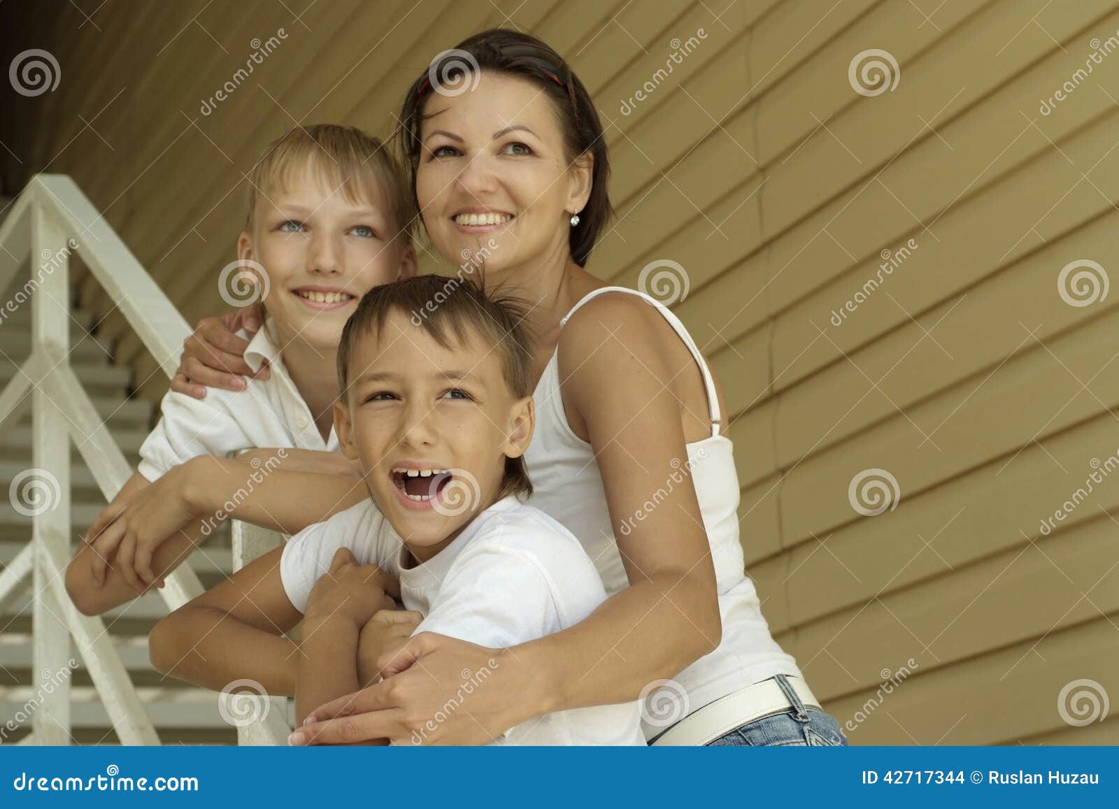 Smiling Happy Mother and Sons Stock Photo - Image of feminine, mother ...