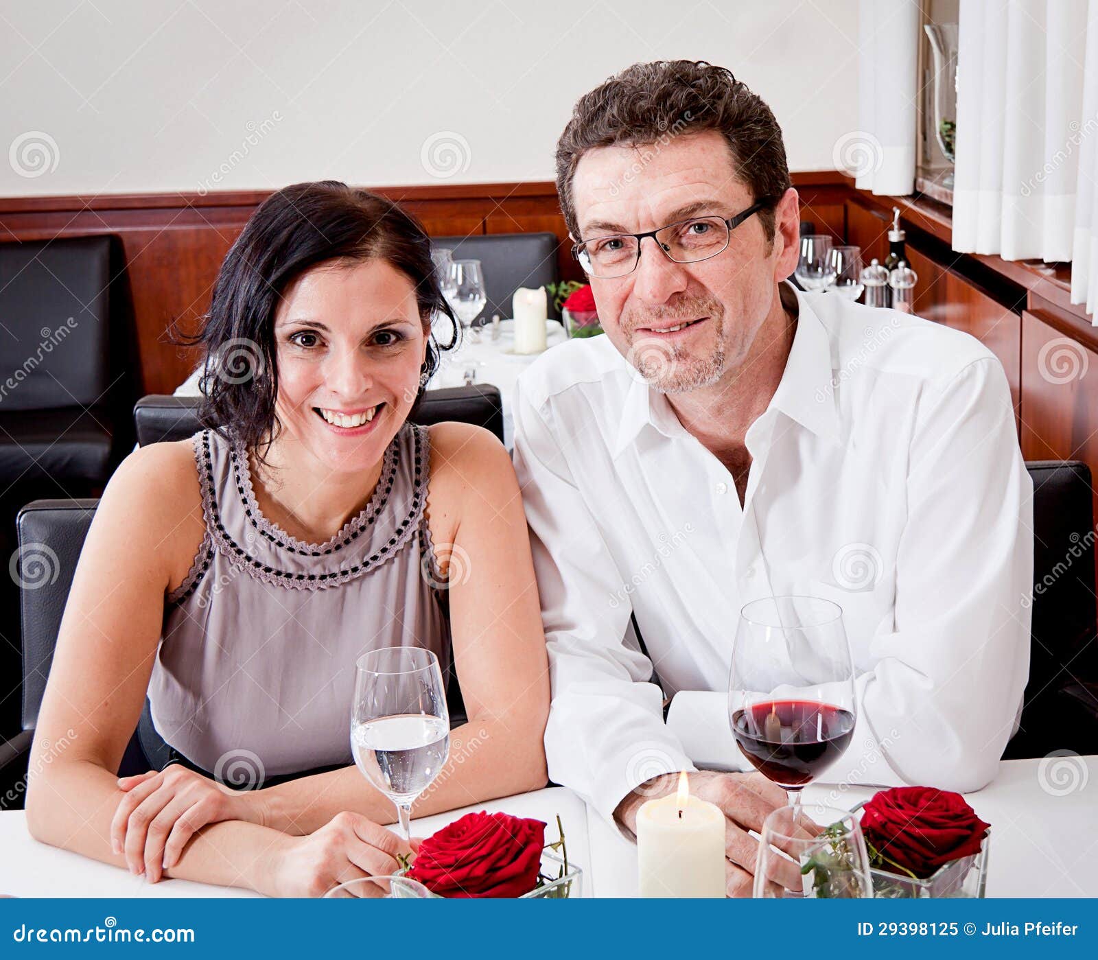 Smiling Happy People in Restaurant Stock Image - Image of flirt ...