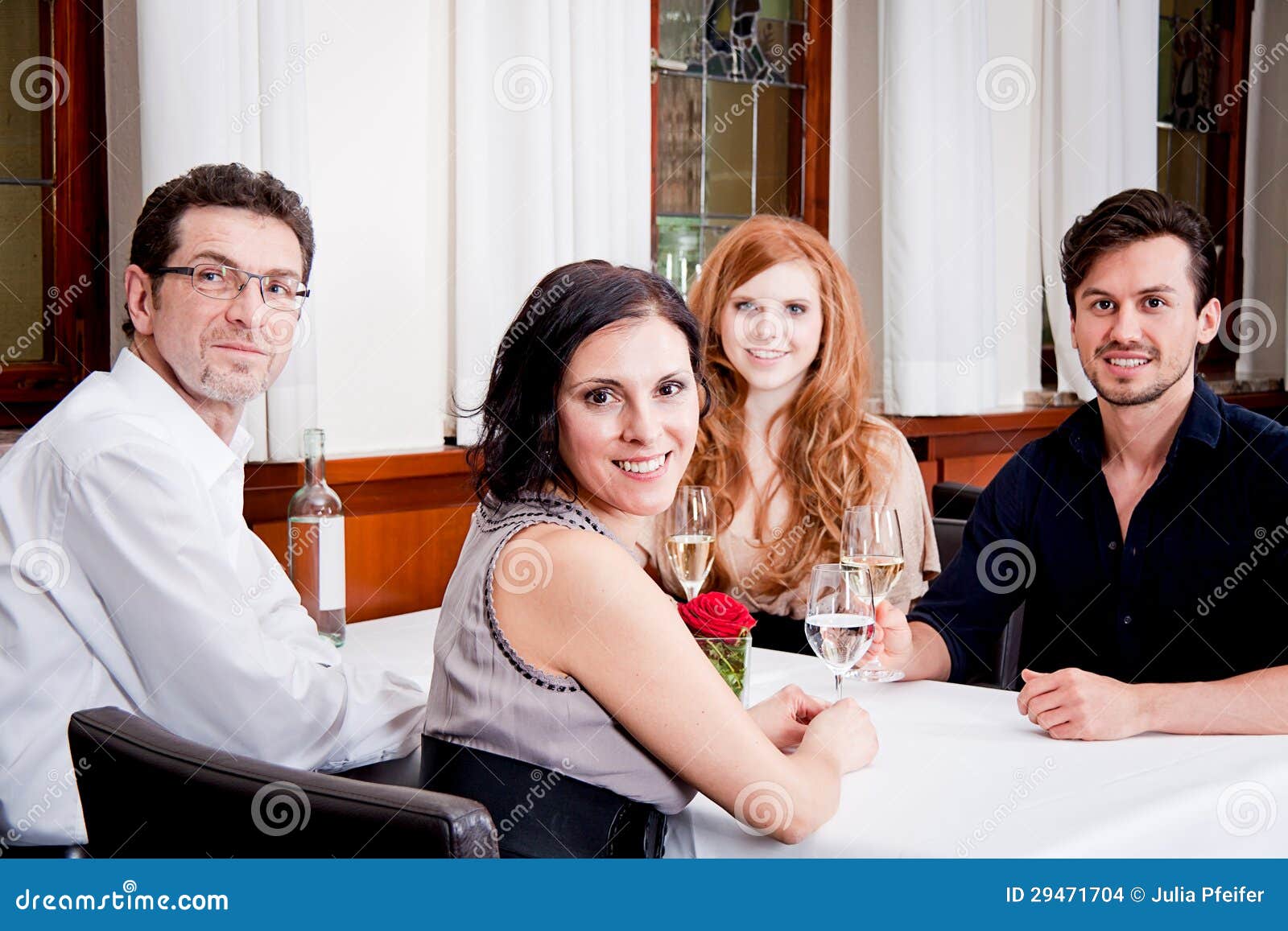 Smiling Happy People in Restaurant Stock Photo - Image of celebration ...