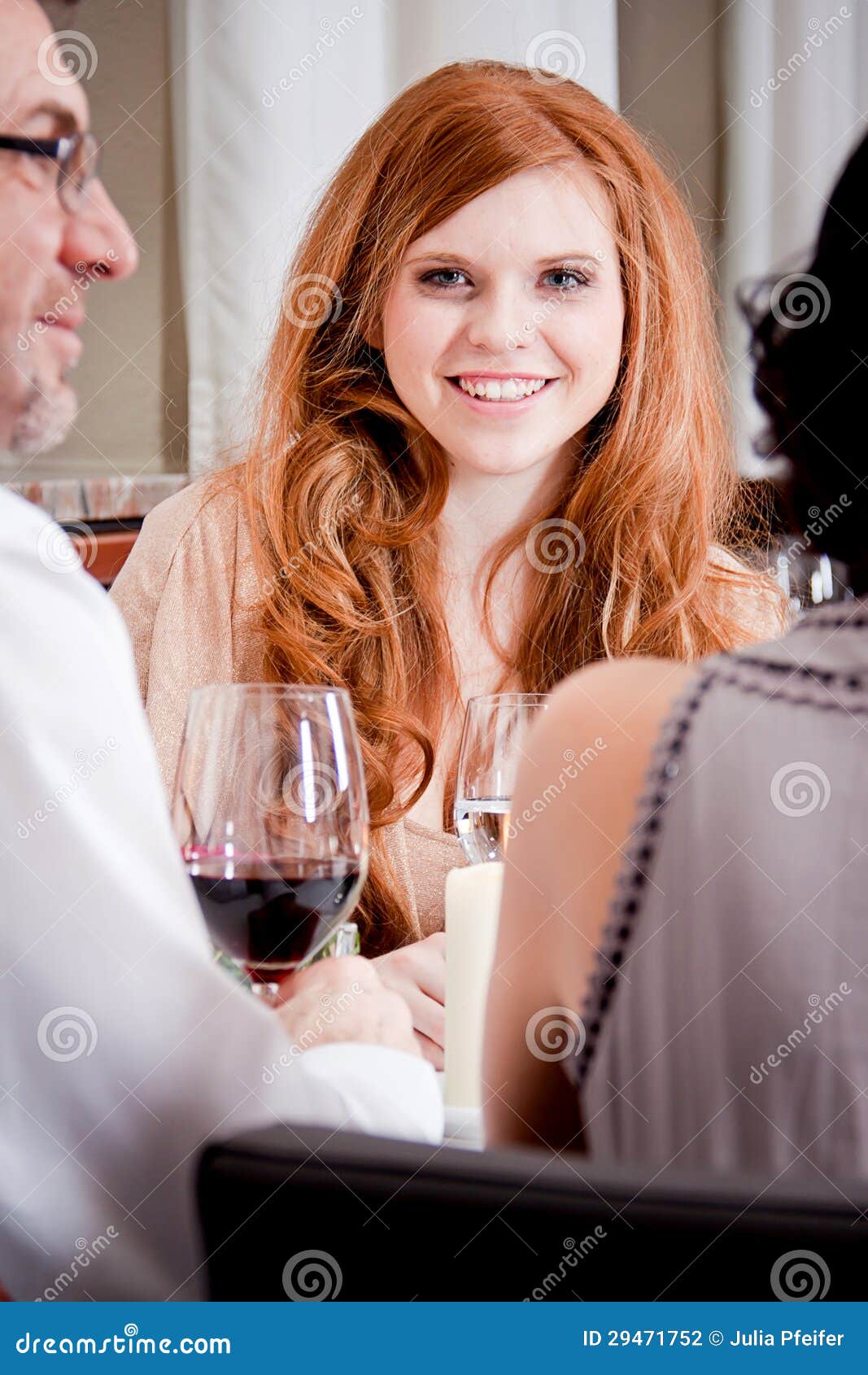 Smiling Happy People in Restaurant Stock Photo - Image of female, adult ...