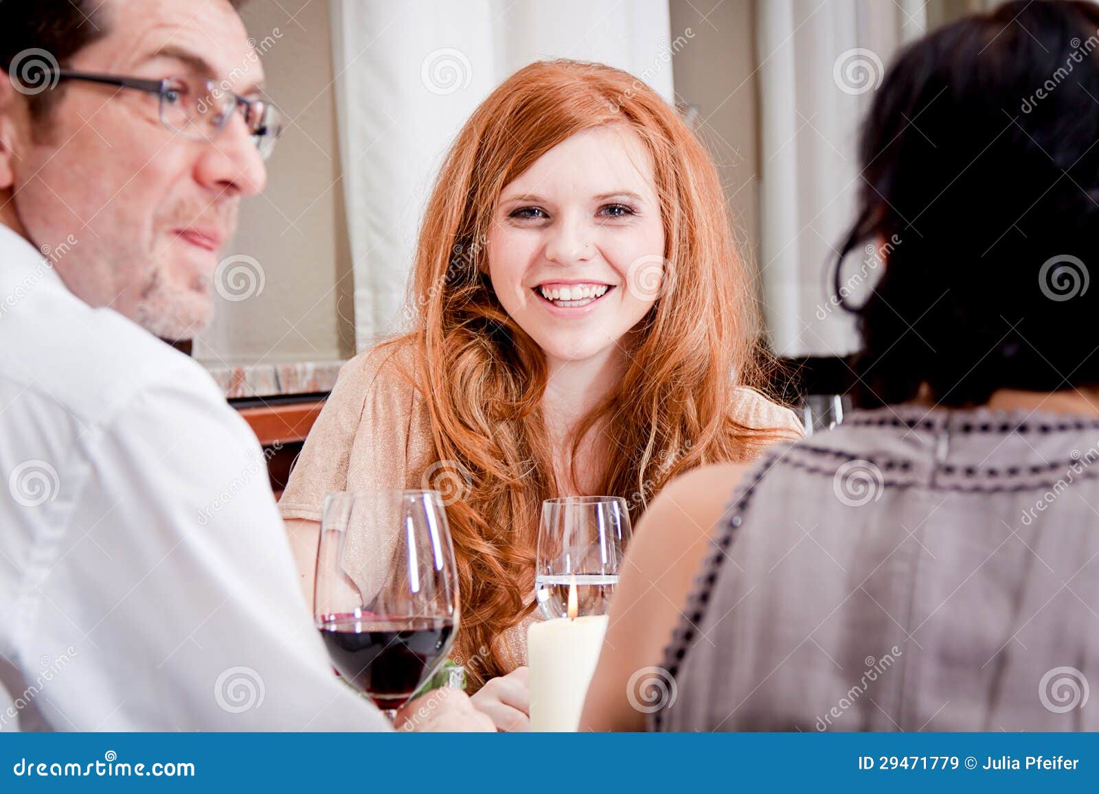 Smiling Happy People in Restaurant Stock Image - Image of group ...