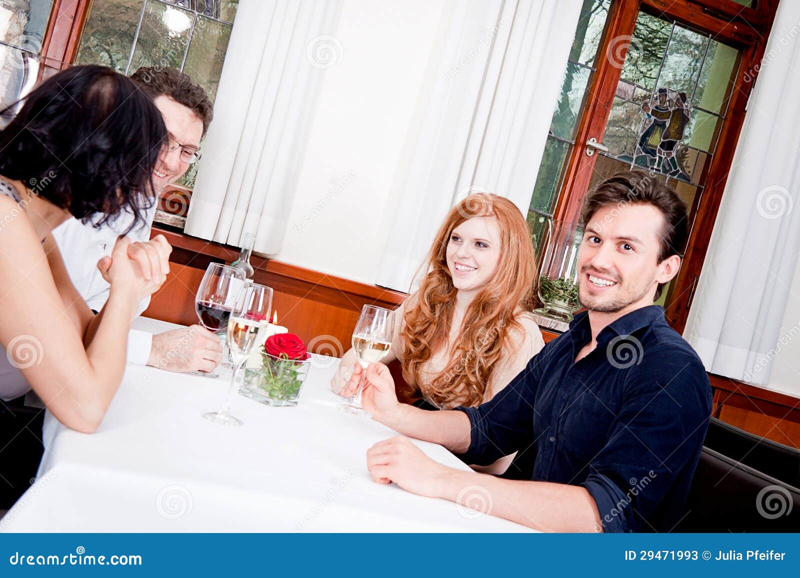 Smiling Happy People in Restaurant Stock Image - Image of adult ...