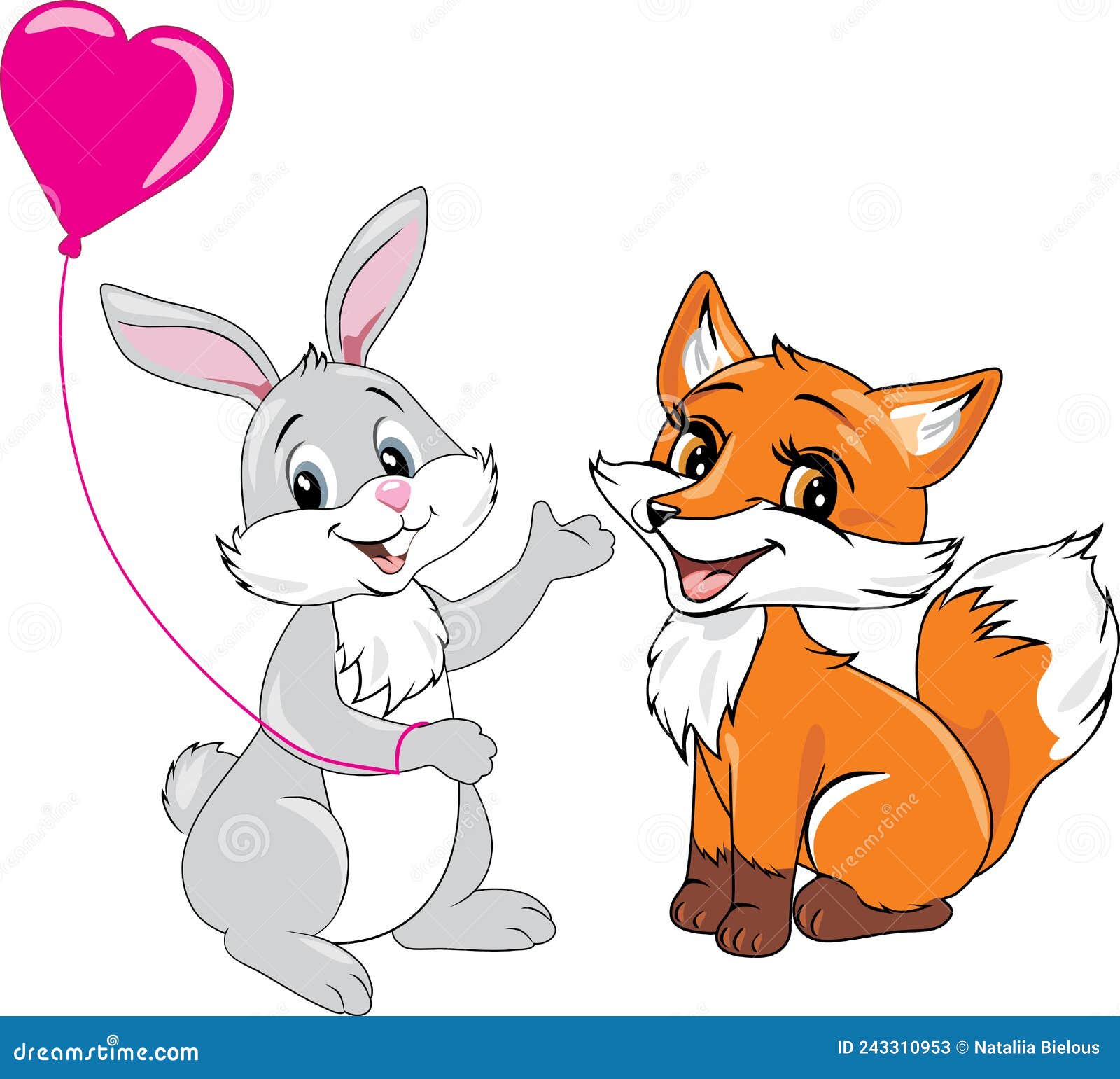 Smiling Happy Rabbit and Fox Stock Vector - Illustration of childish ...