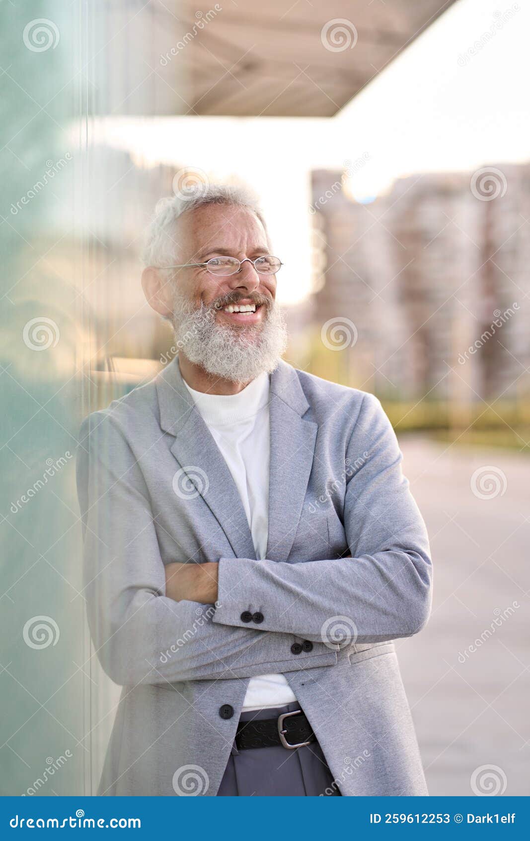 Smiling Happy Senior Old Business Man Wearing Suit Standing Outdoor