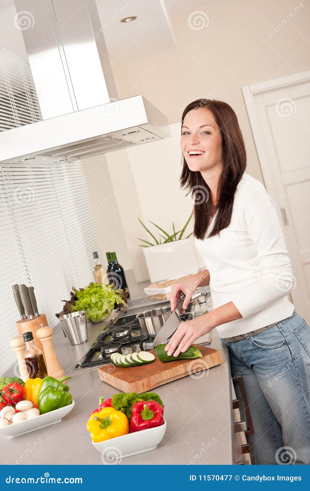 Smiling Happy Woman in the Kitchen Stock Image - Image of caucasian ...