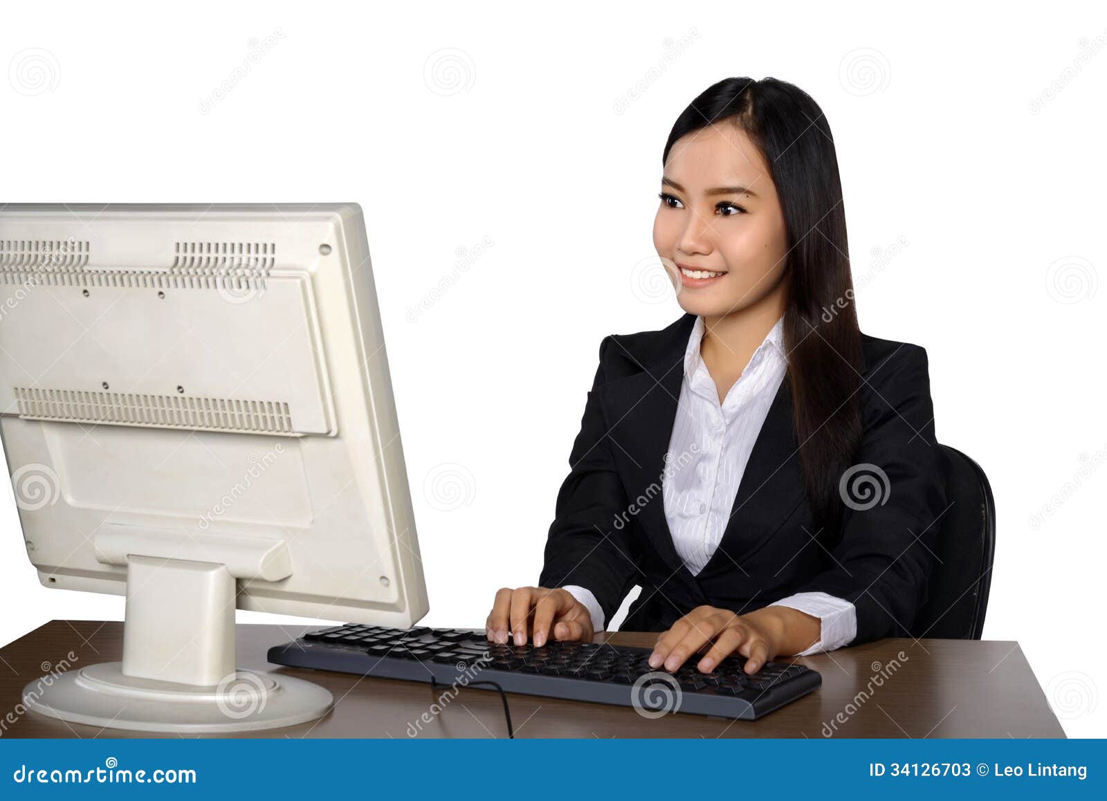 Smiling Happy Woman Using Computer Stock Image - Image of laptop ...