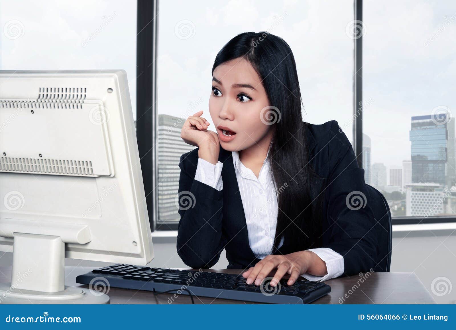 Smiling Happy Woman Using Computer Stock Photo - Image of modern ...