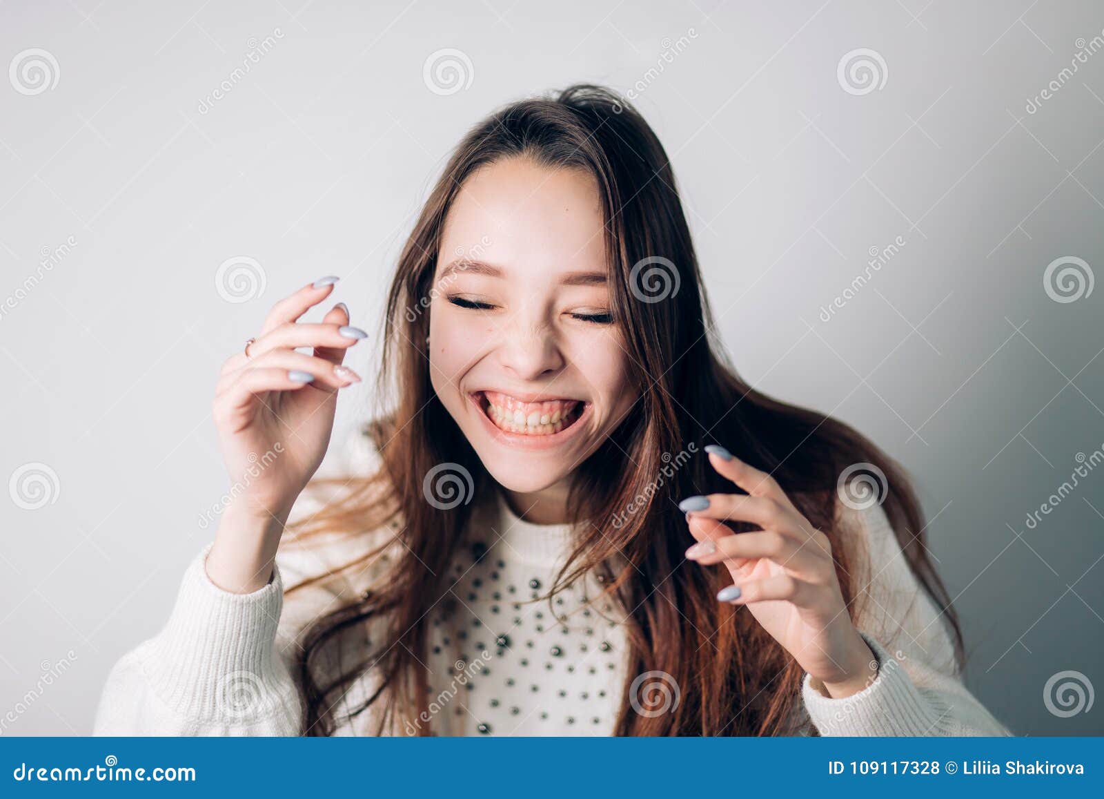 Smiling Happy Woman Young Beautiful Girl Laughing With Eyes Closed