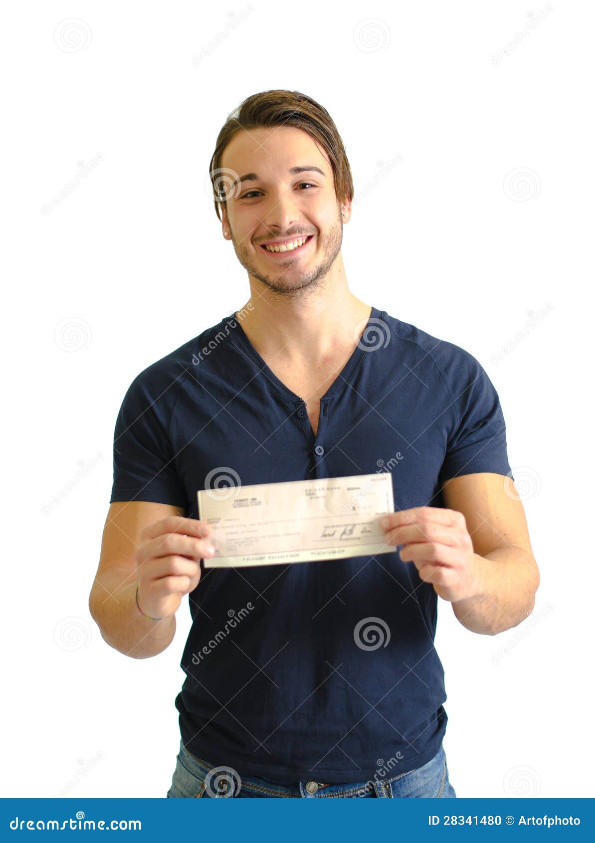 Smiling, Happy Young Man with Check Stock Photo - Image of young ...
