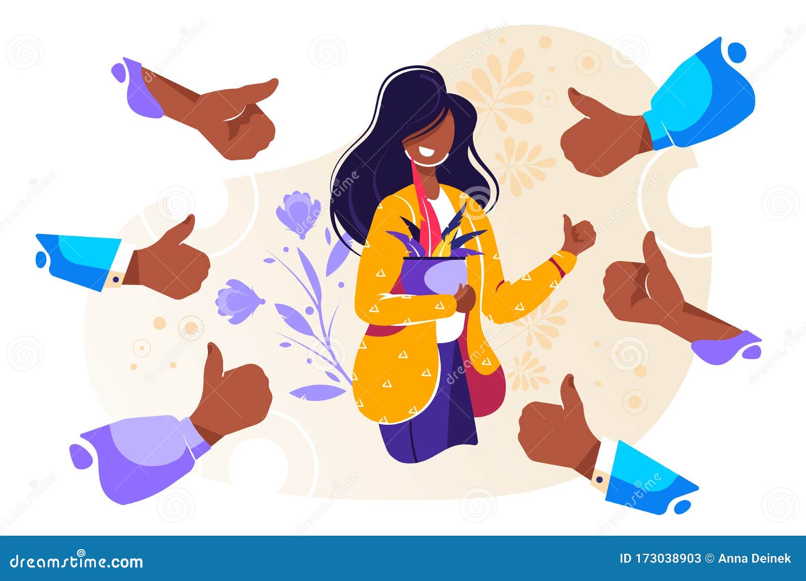 Smiling Happy Young Woman Surrounded Stock Vector - Illustration of ...