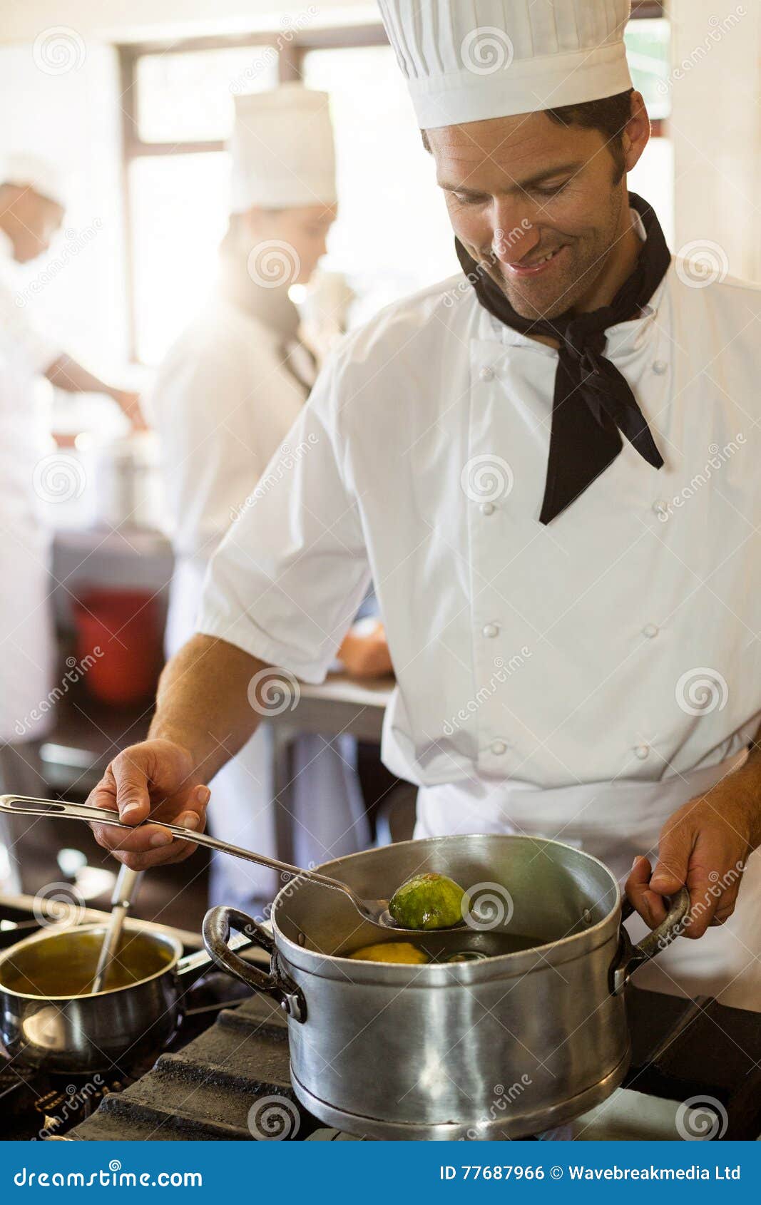Smiling Head Chef Stirring in Pot Stock Photo - Image of stirring ...