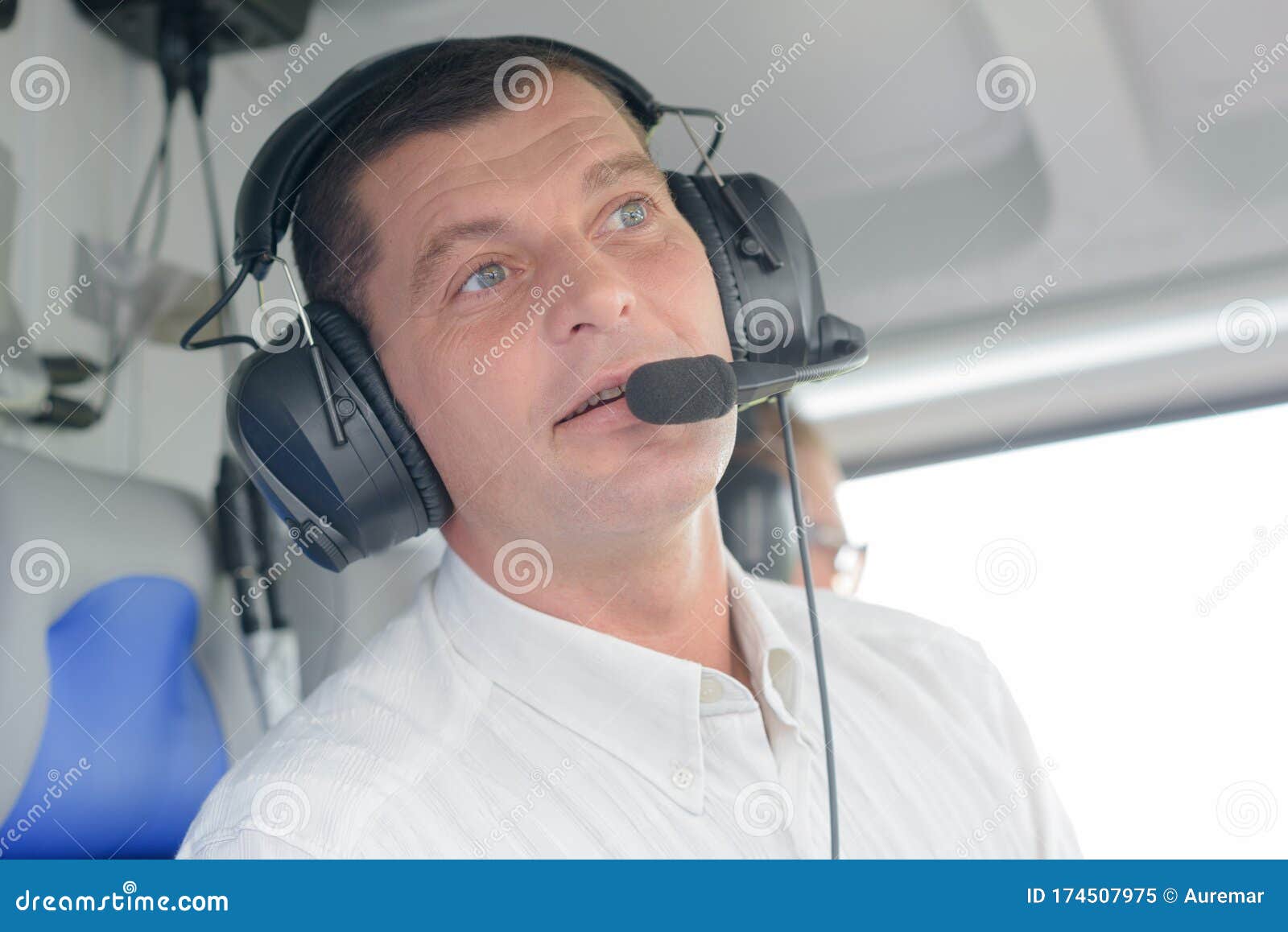 Smiling Helicopter Pilot with Headset Stock Image - Image of ...