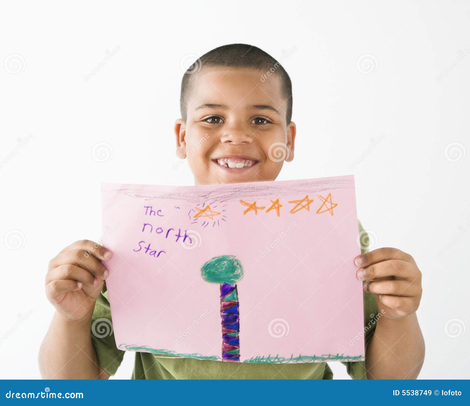 Smiling Hispanic Boy Holding Drawing. Stock Image - Image of ...