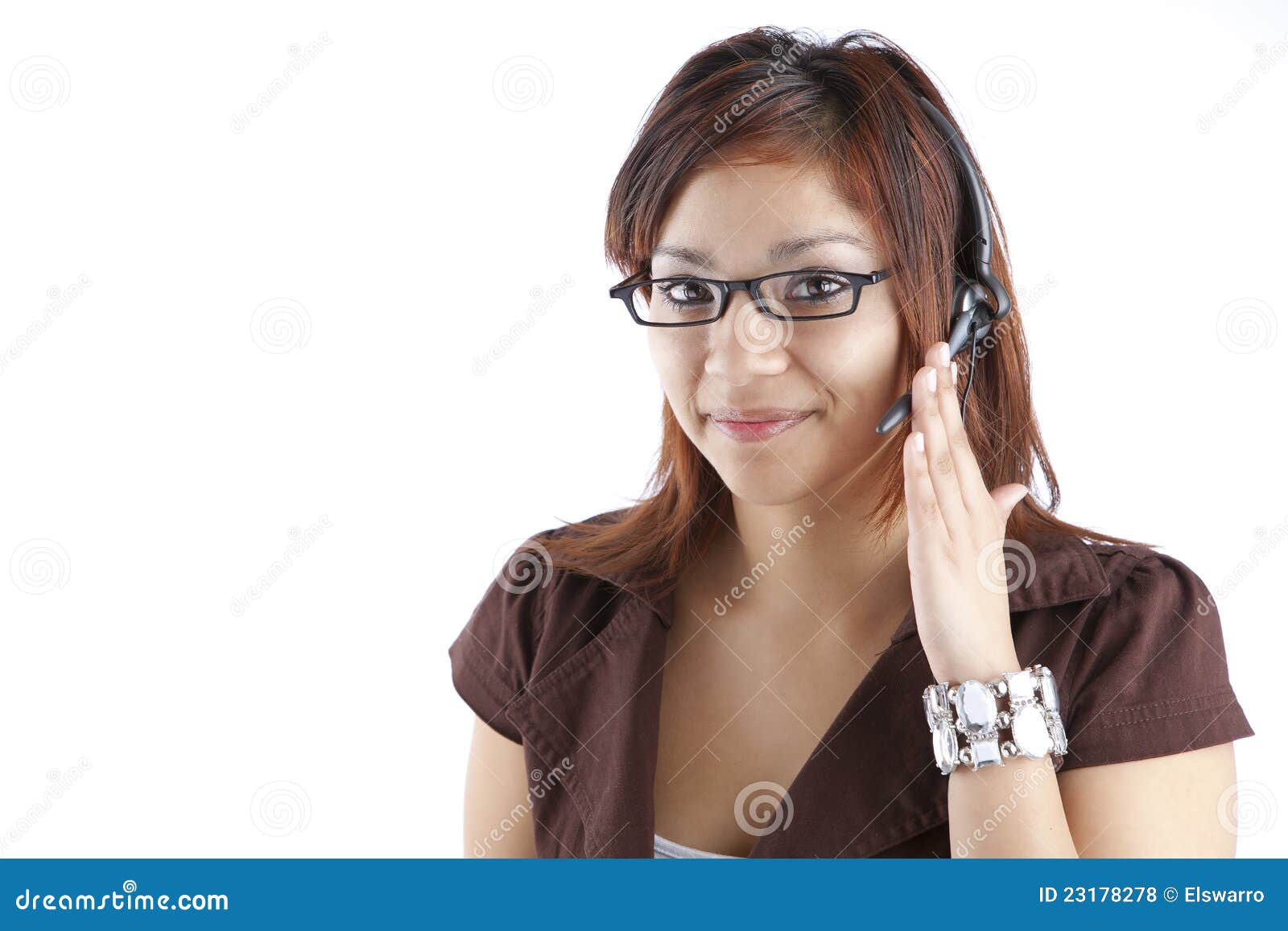 Smiling Hispanic Call Center Employee Stock Photo - Image of female ...