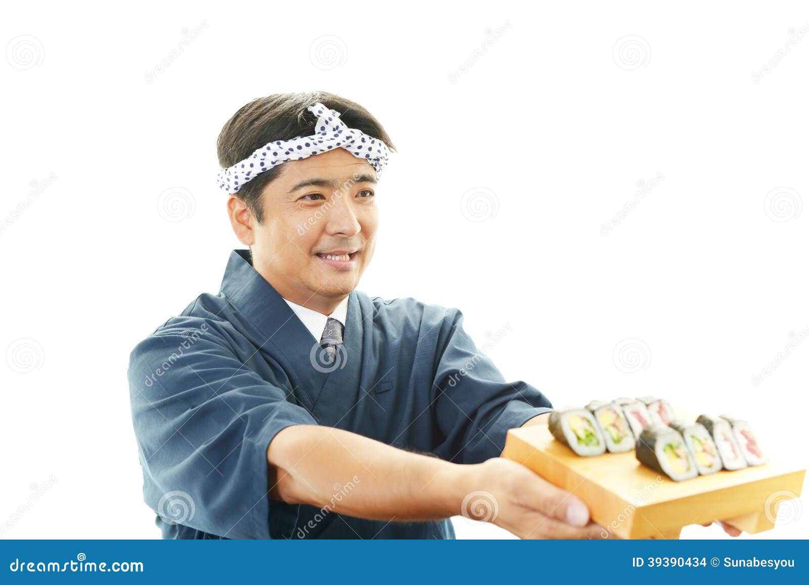 Smiling Japanese Chef with Sushi Stock Photo - Image of cook, healthy ...