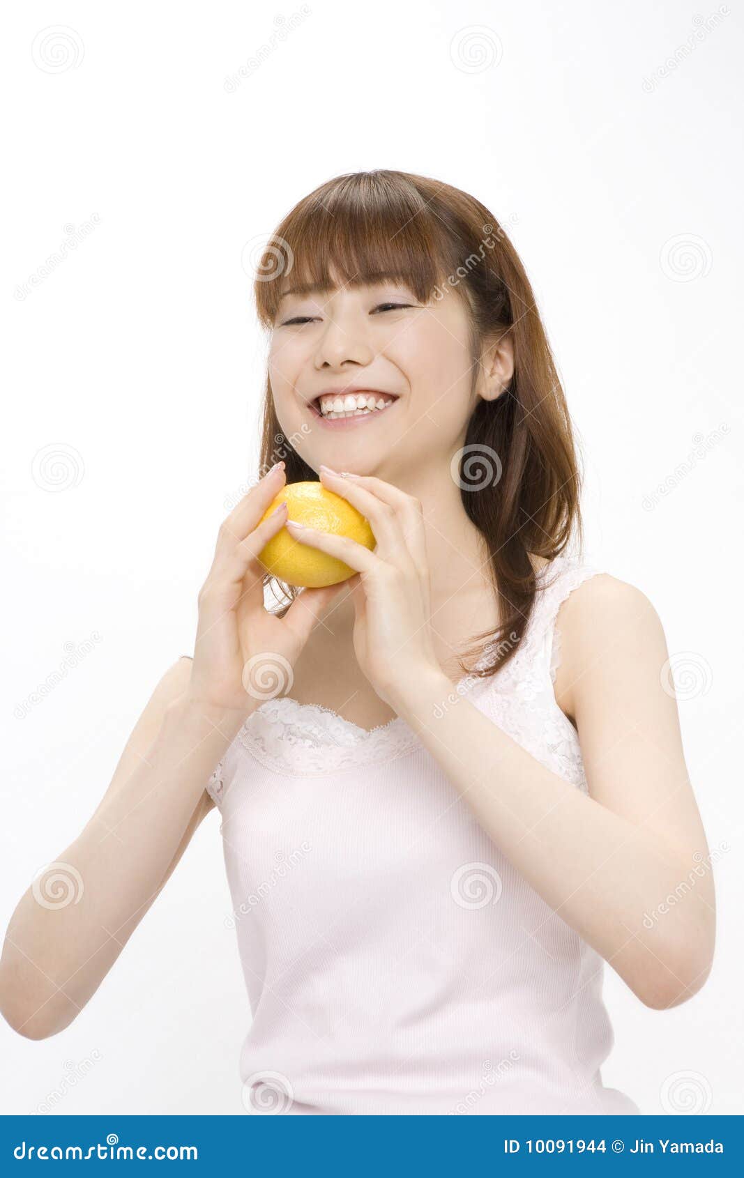 Smiling Japanese woman stock photo. Image of happy, orange - 10091944