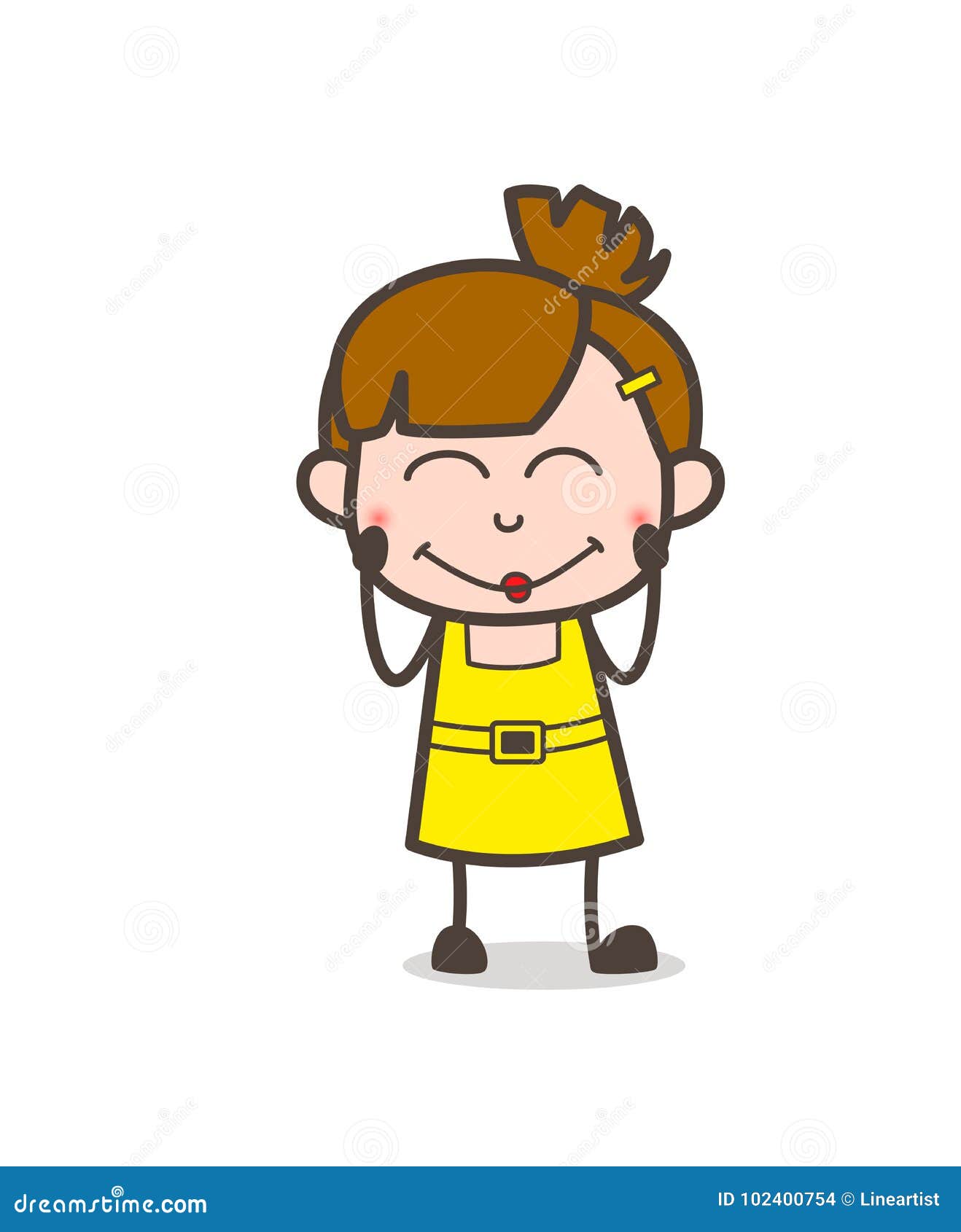 Smiling Kid Blushing Face - Cute Cartoon Girl Vector Stock Illustration ...