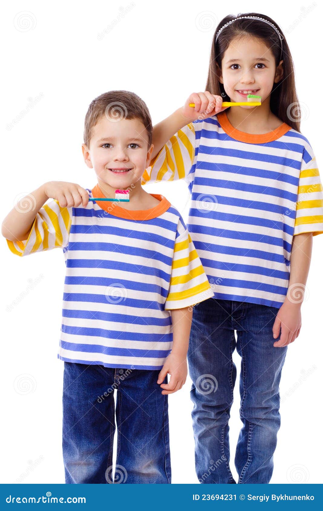 Smiling Kids Brushing Teeth Together Stock Image - Image of mouth ...