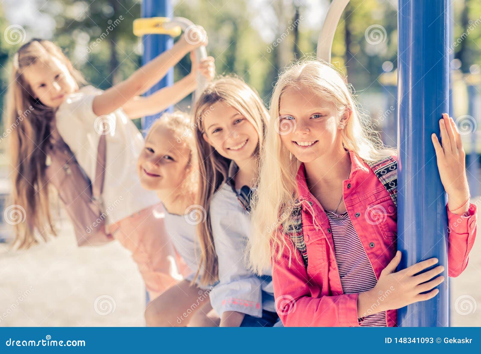 Smiling Kids on the Playground Stock Image - Image of park, child ...