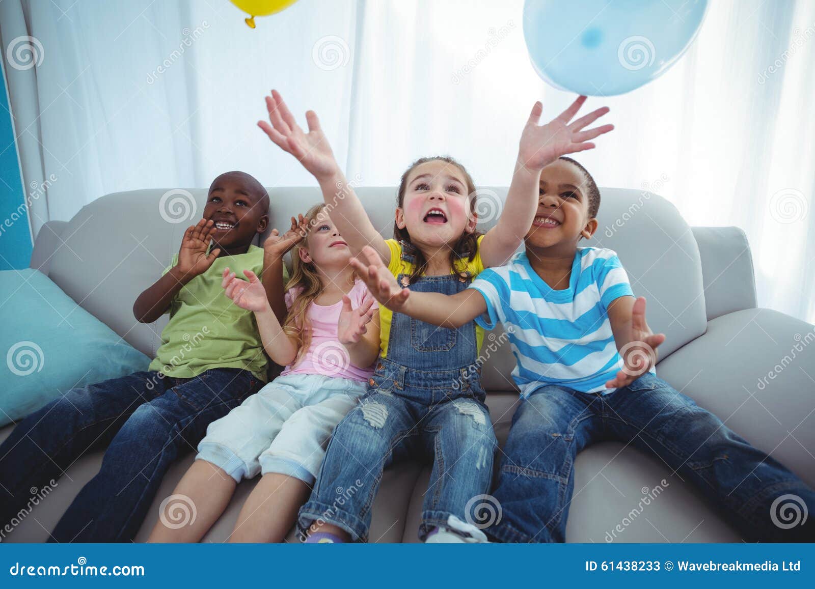 Smiling Kids Playing with Balloons Stock Image - Image of child, living ...
