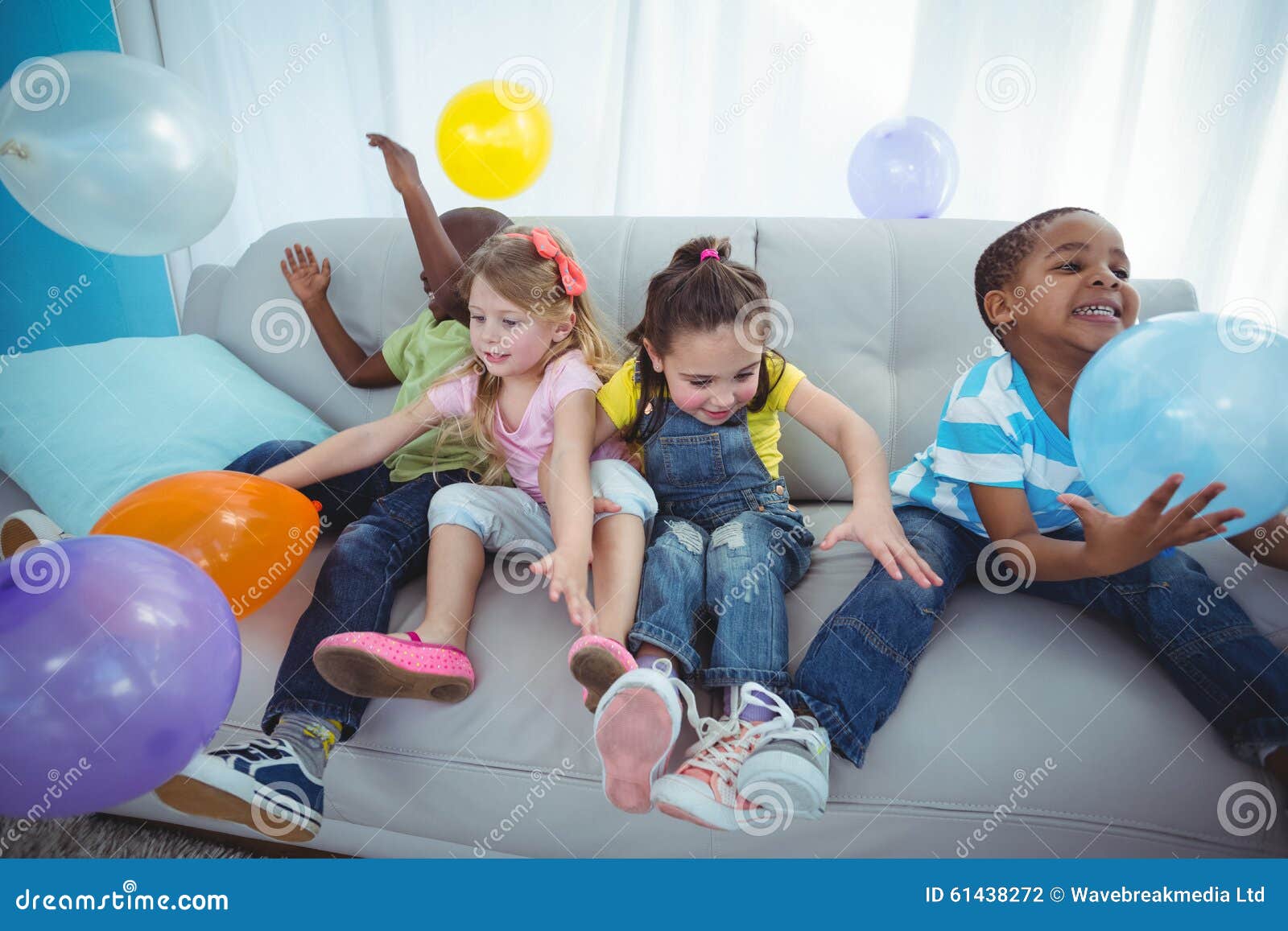 Smiling Kids Playing with Balloons Stock Photo - Image of enjoying ...