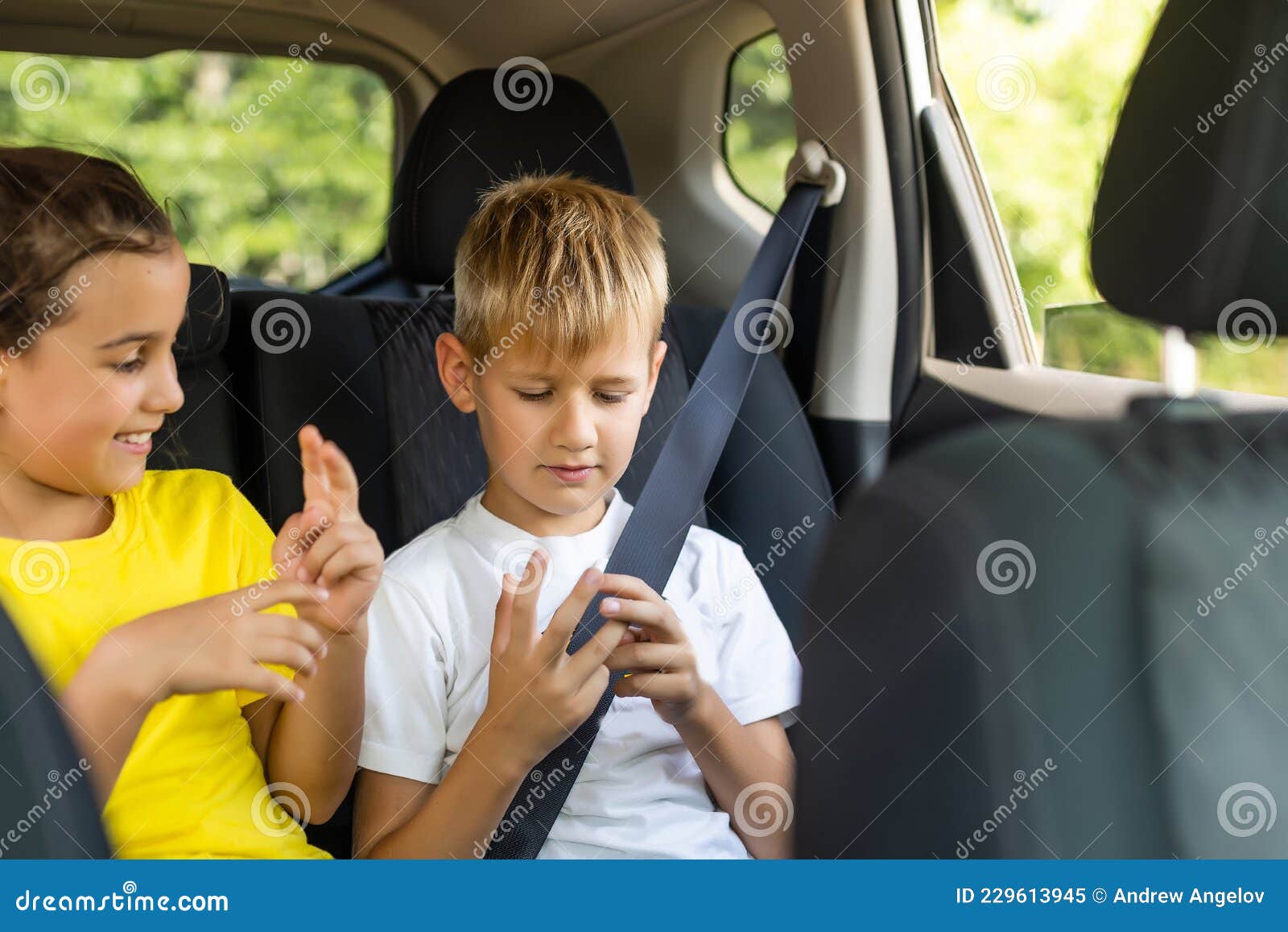 Smiling Kids Sitting on Back Seat of Car Stock Image - Image of ...