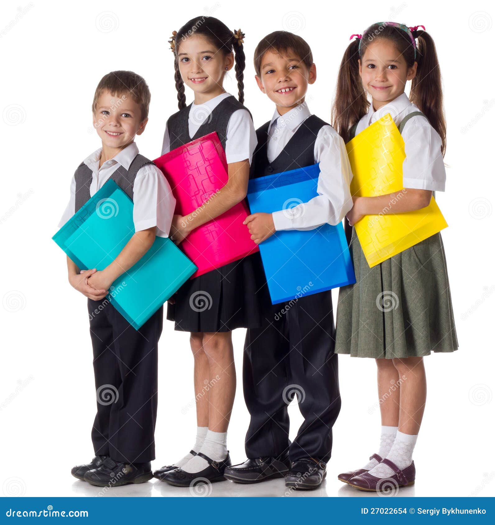 Smiling Kids Standing with Folders Stock Photo - Image of schoolboy ...