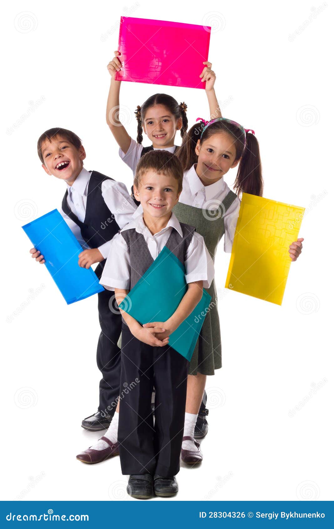 Smiling Kids Standing with Folders Stock Photo - Image of happy, book ...