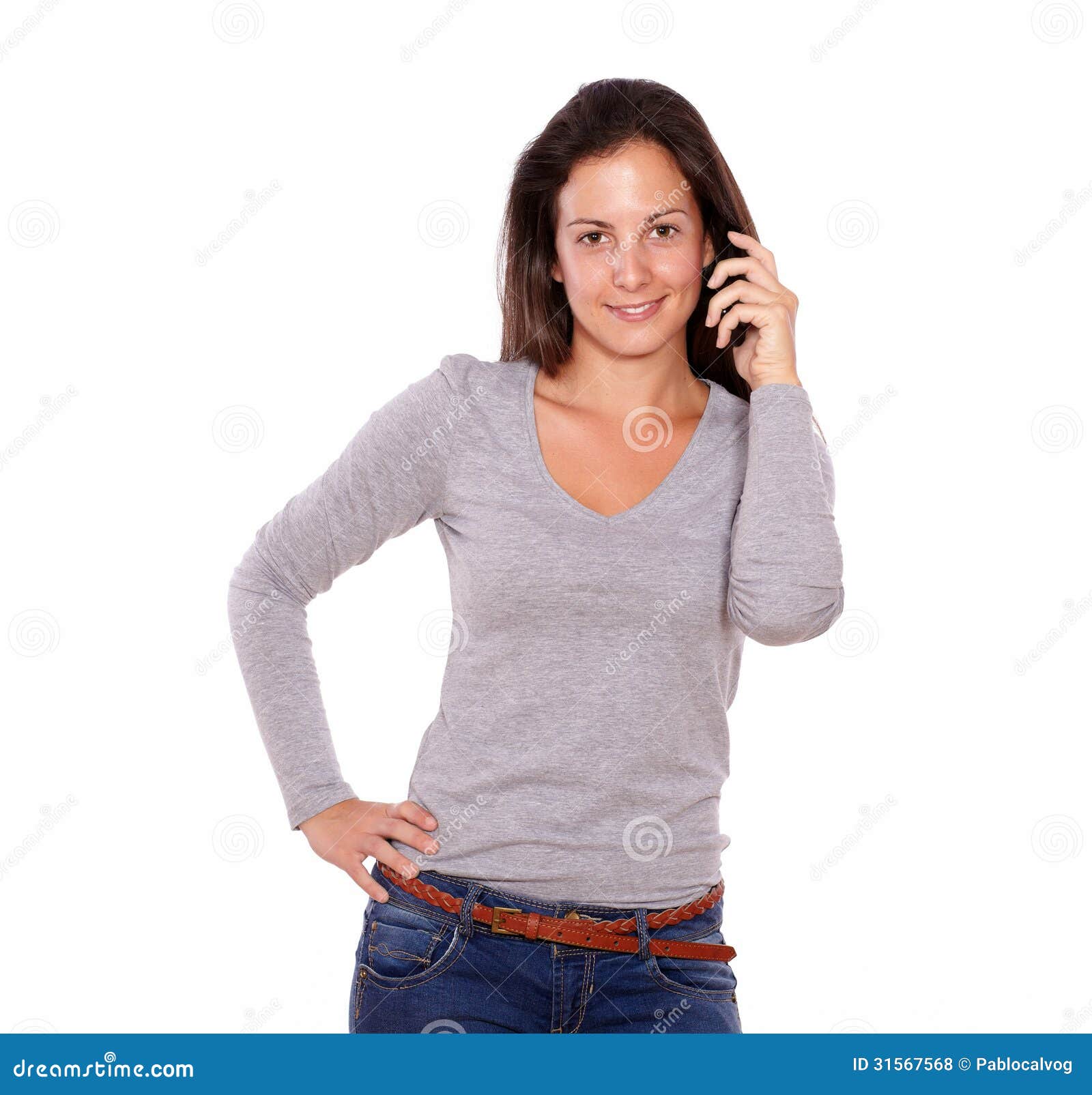Smiling Lady Talking On Cellphone Looking At You Stock Photo - Image of ...