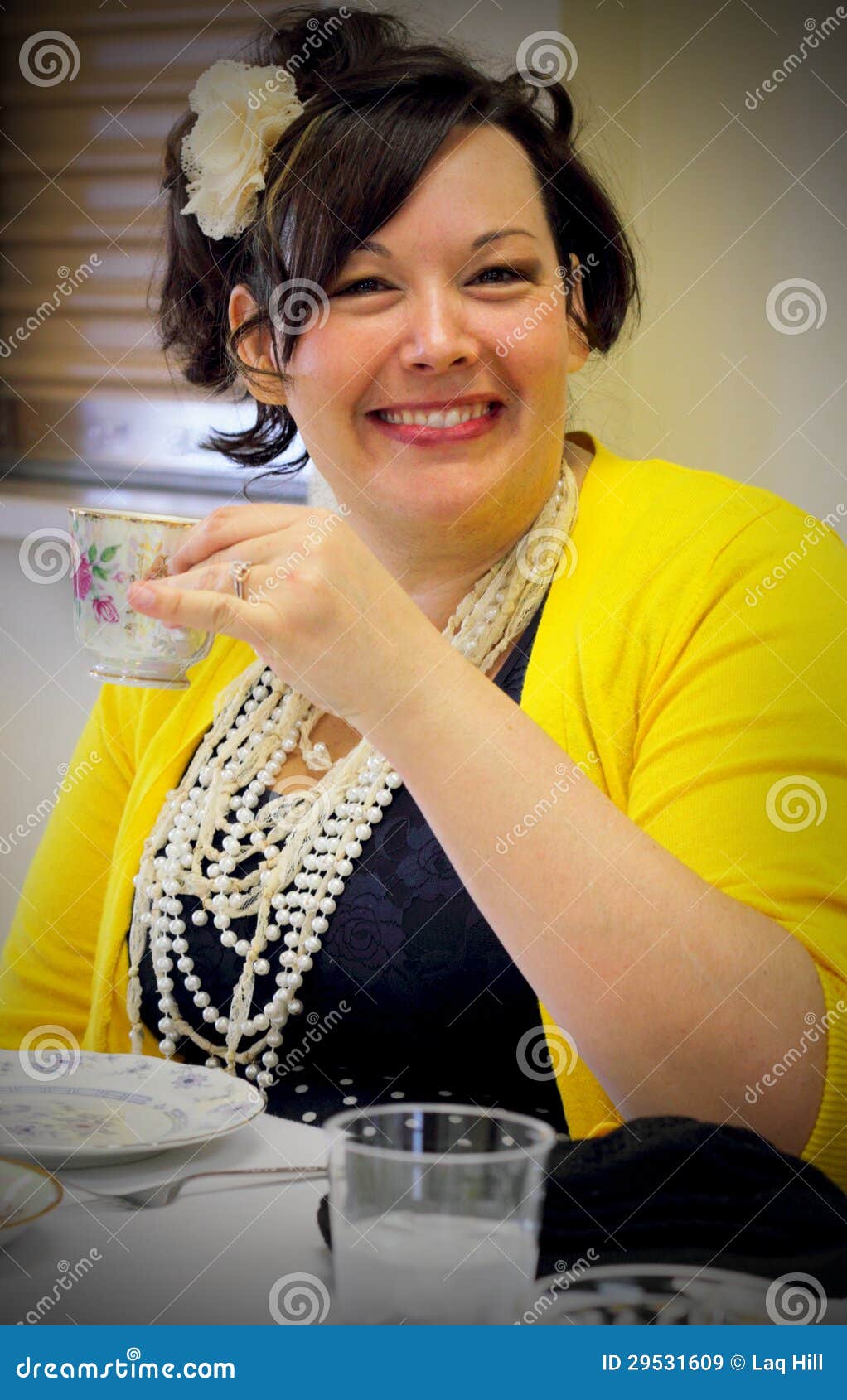 Smiling Lady at Tea Party stock image. Image of flowers - 29531609