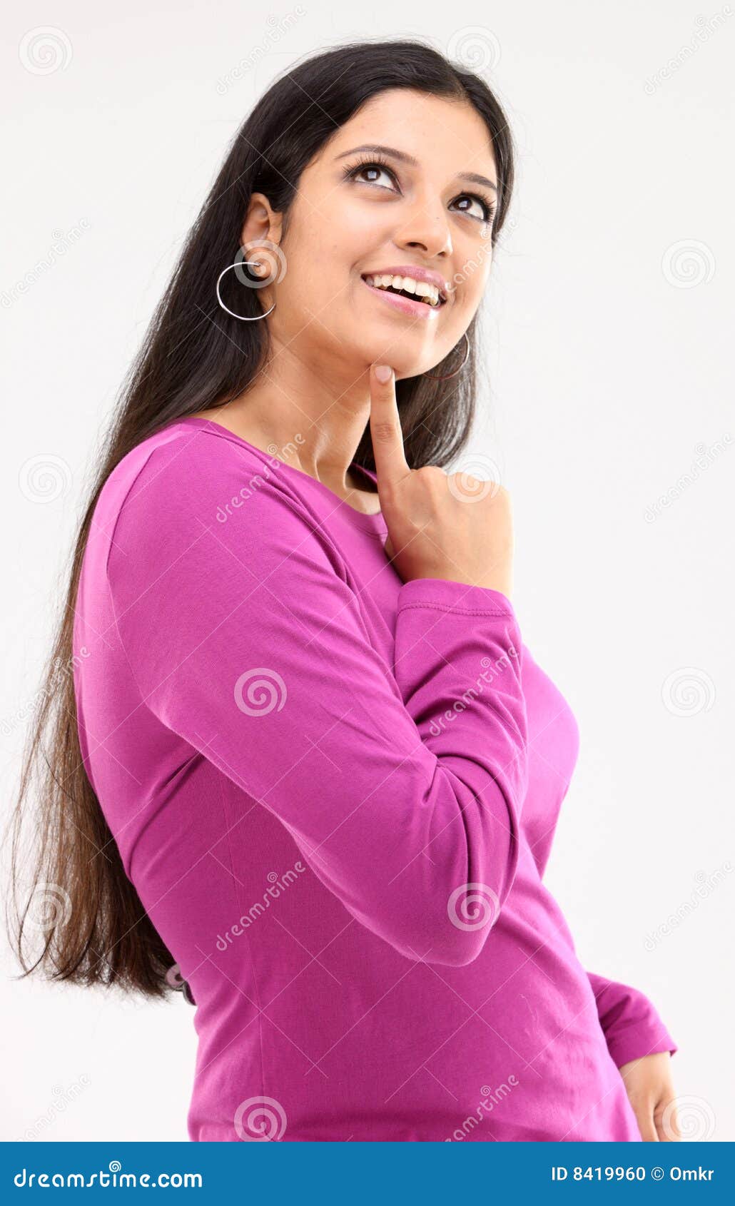 Smiling Lady in a Thinking Action Stock Photo - Image of attire ...