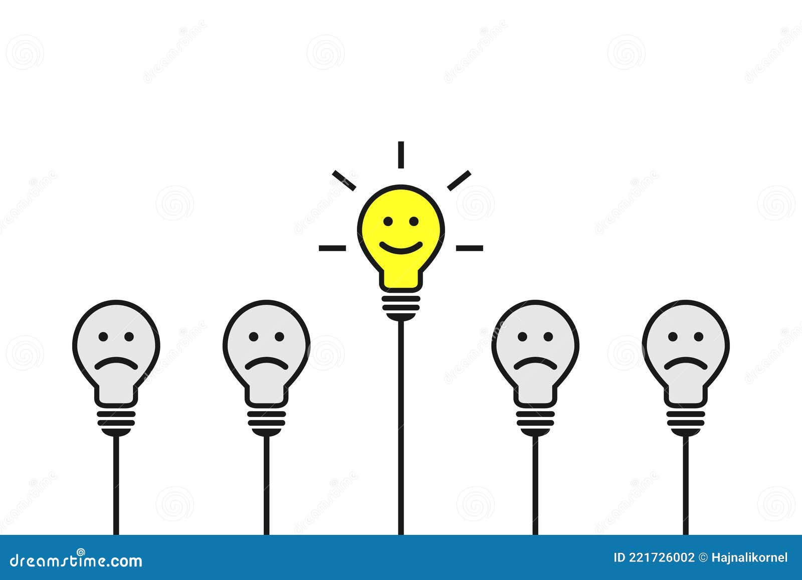 Smiling Light Bulb Being Different and Standing Out Stock Vector ...