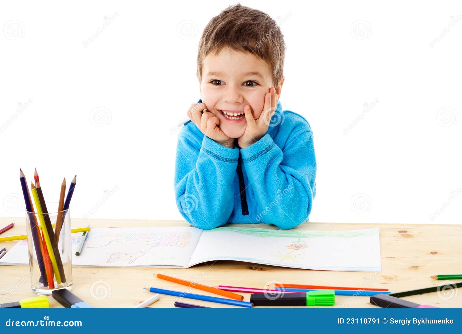 Smiling Little Boy Draw with Crayons Stock Image - Image of education ...