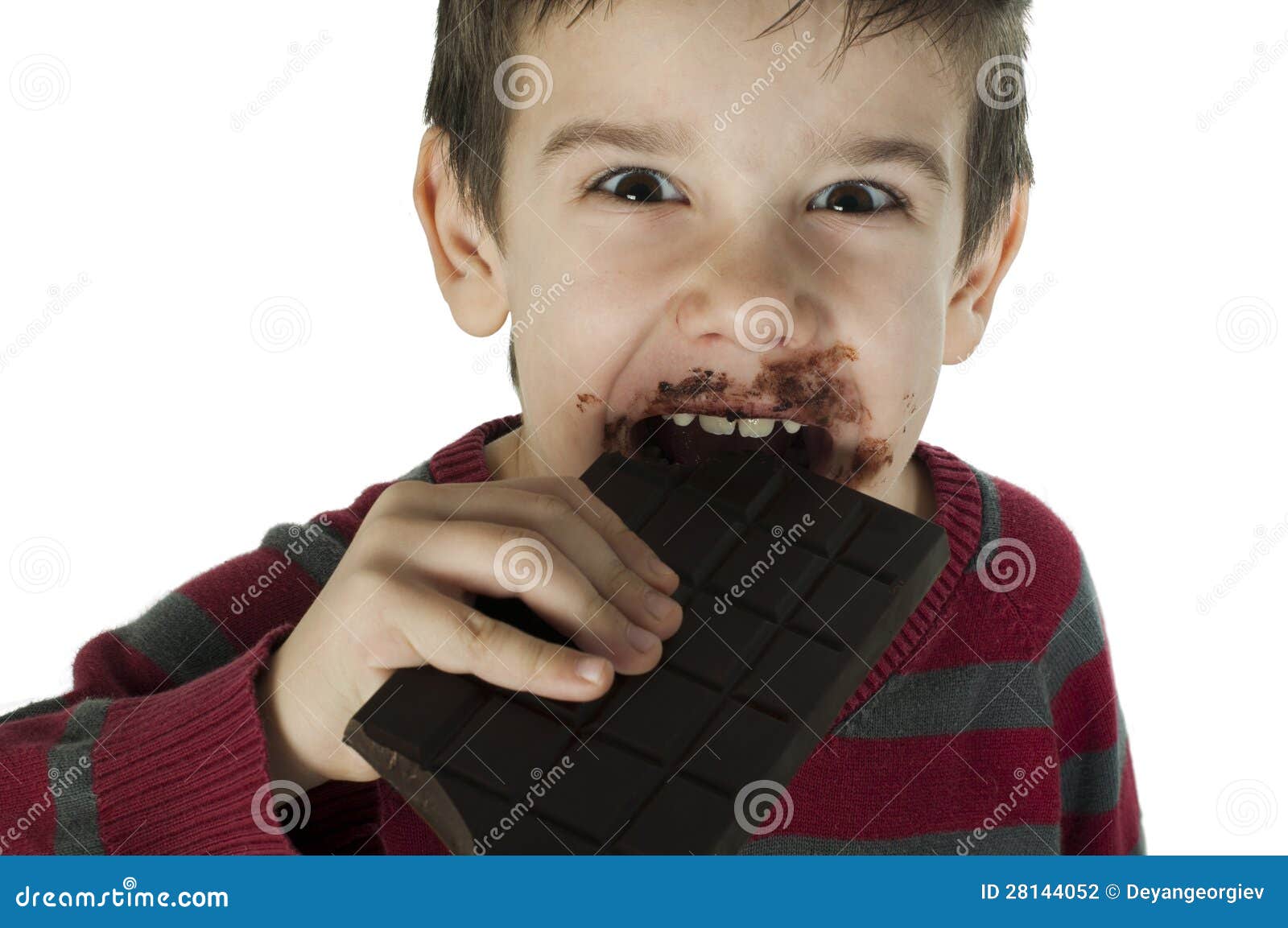 Smiling Little Boy Eating Chocolate Stock Photo - Image of childhood ...