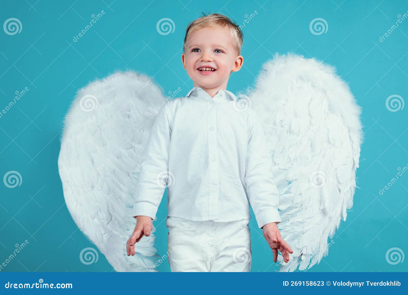 Smiling Little Boy Kid Dressed Like an Angel. Stock Image - Image of ...