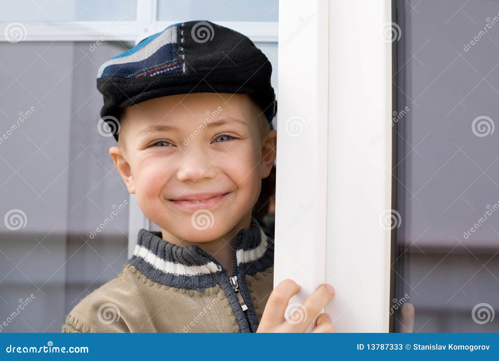 Smiling Little Boy at the Window Stock Image - Image of childhood ...