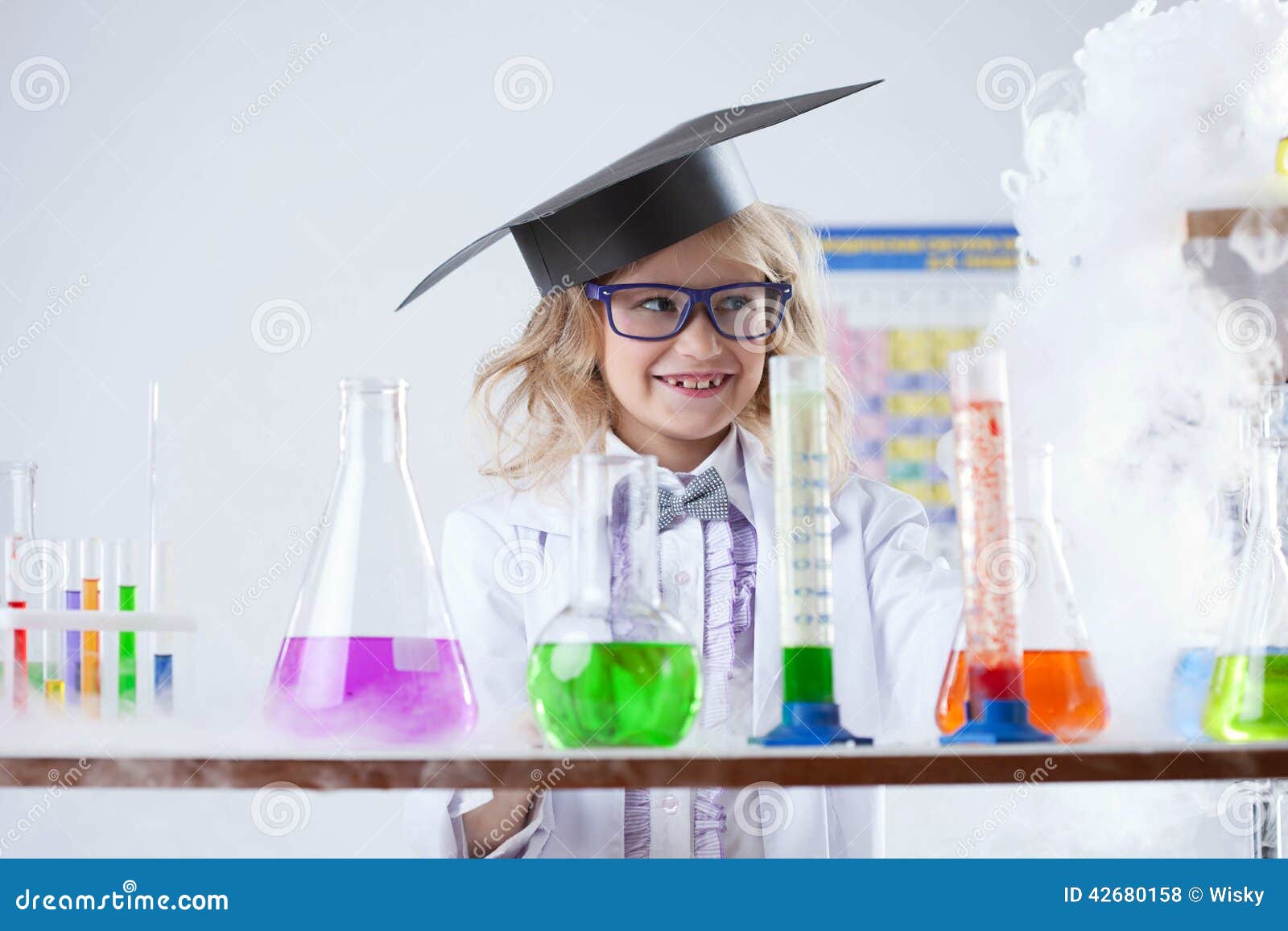 Smiling Little Chemist Puts Experiments in Lab Stock Photo - Image of ...