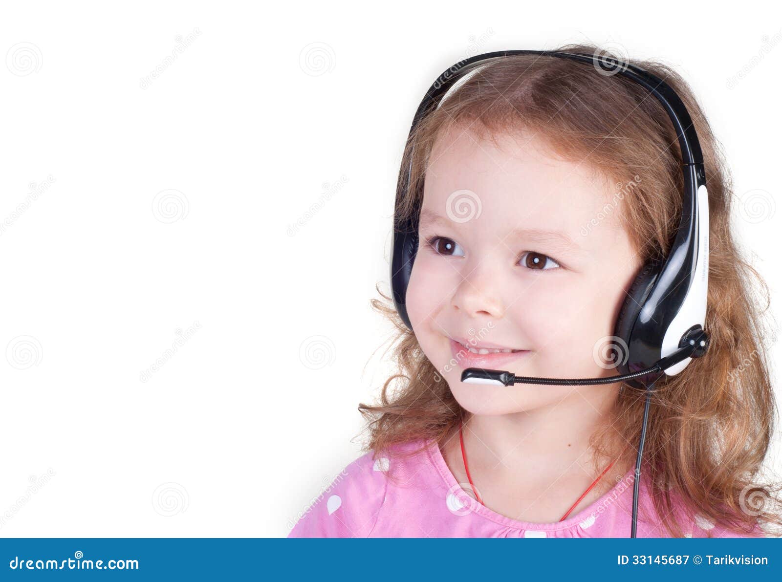 Smiling Little Girl in Headset Stock Image - Image of face, happiness ...