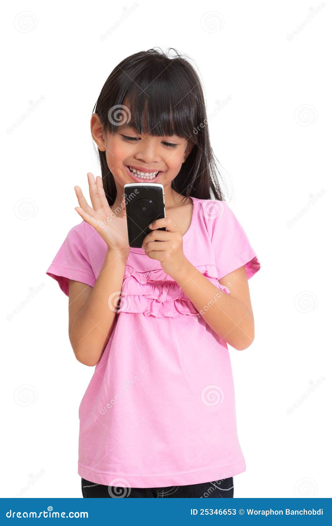 Smiling Little Girl with Mobile Phone Stock Image - Image of asia ...